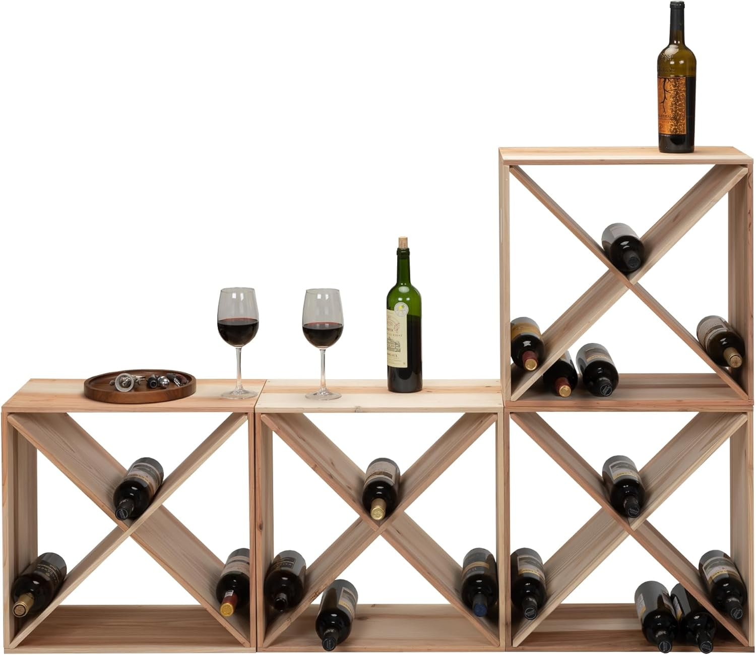 Set of 4 24 Bottle Wine Rack Solid Wood Holder Cube Bar Storage Cellar ...