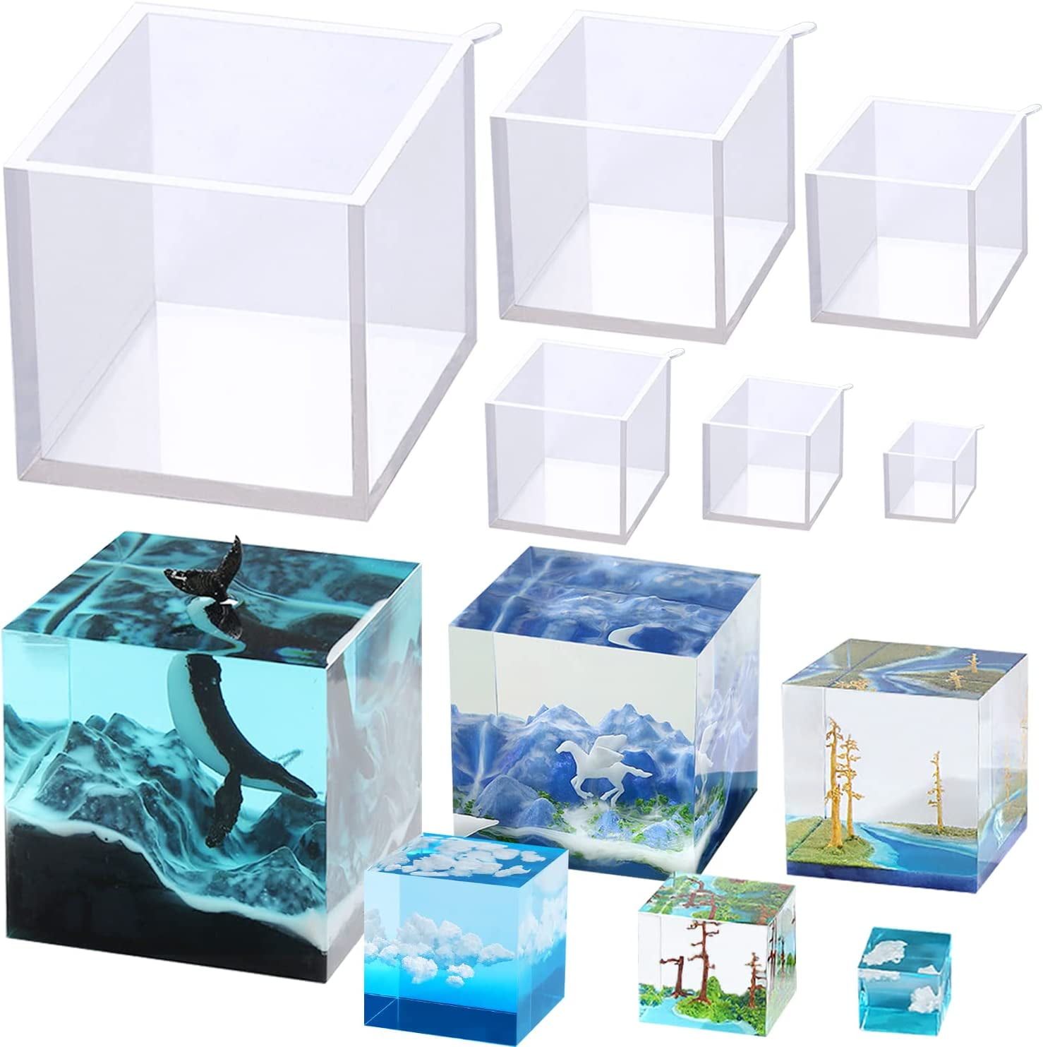 Set of 4, 3", 2", 1.5", 1", 0.5" Clear Silicone Cube Molds, Large Deep ...