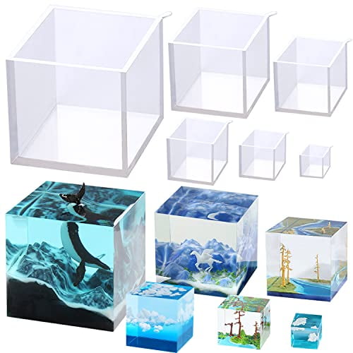 Set of 4,3",2",1.5",1",0.5" Clear Silicone Cube Molds,Large Deep Square ...