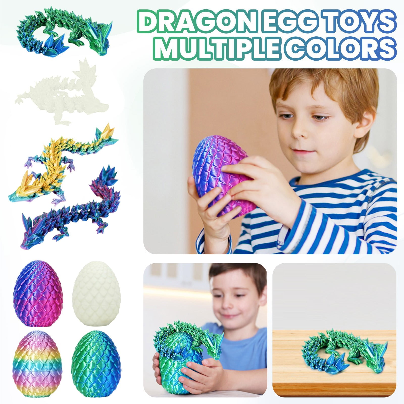 Set of 4 3D Printed Articulated Glass Articulated Mystery Eggs Creative ...
