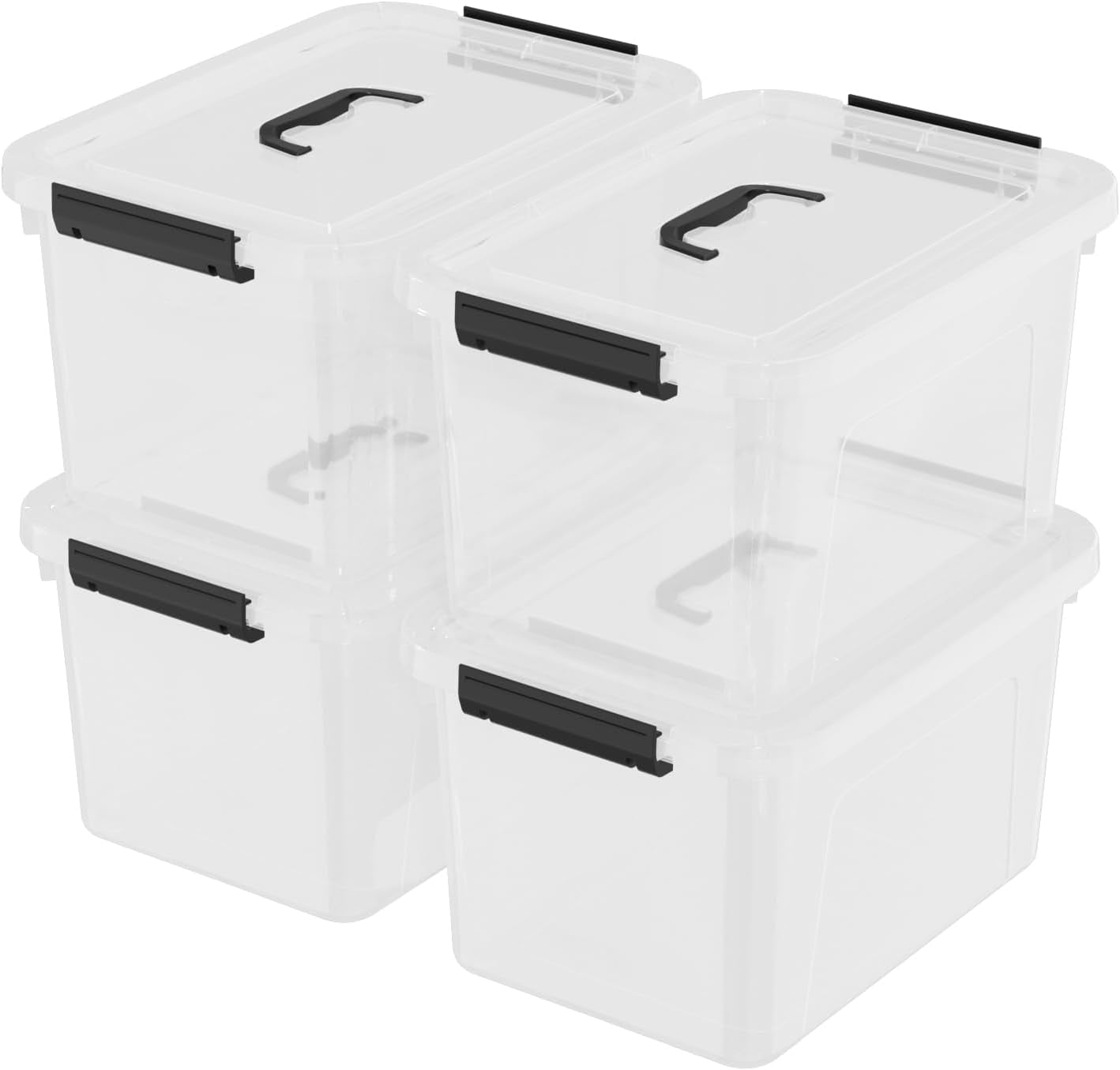 Set of 4 50 L Stackable Plastic Storage Container with Latching Lids ...