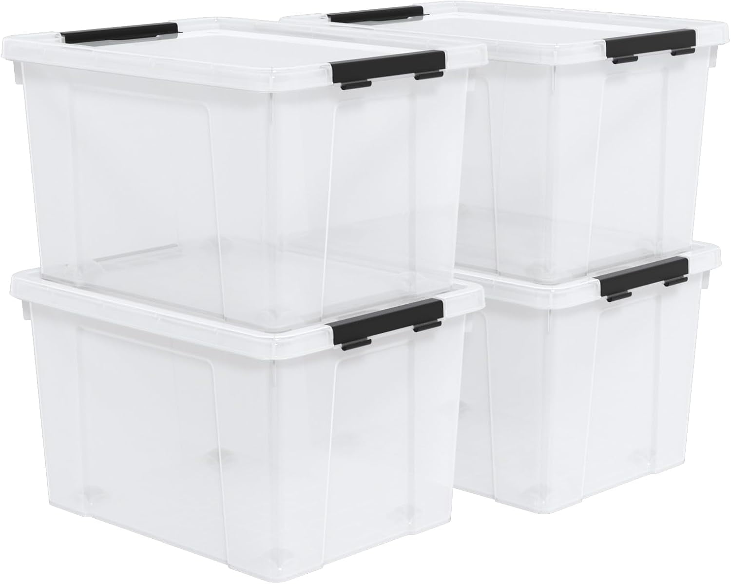 Set of 4 50 L Stackable Plastic Storage Container with Latching Lids ...