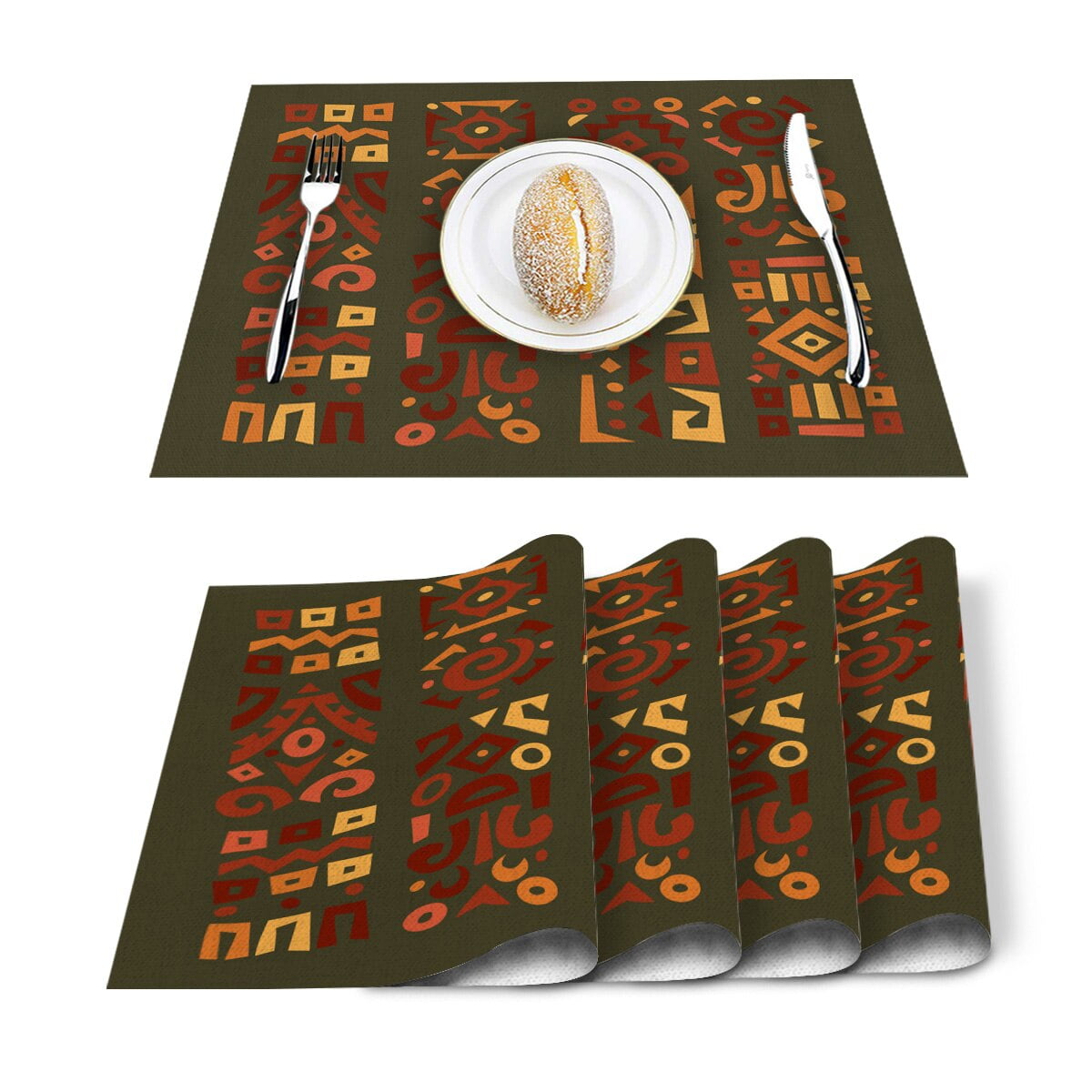 Set of 4/6 Placemats for Dining Table African Ethnic Abstract Graphic ...