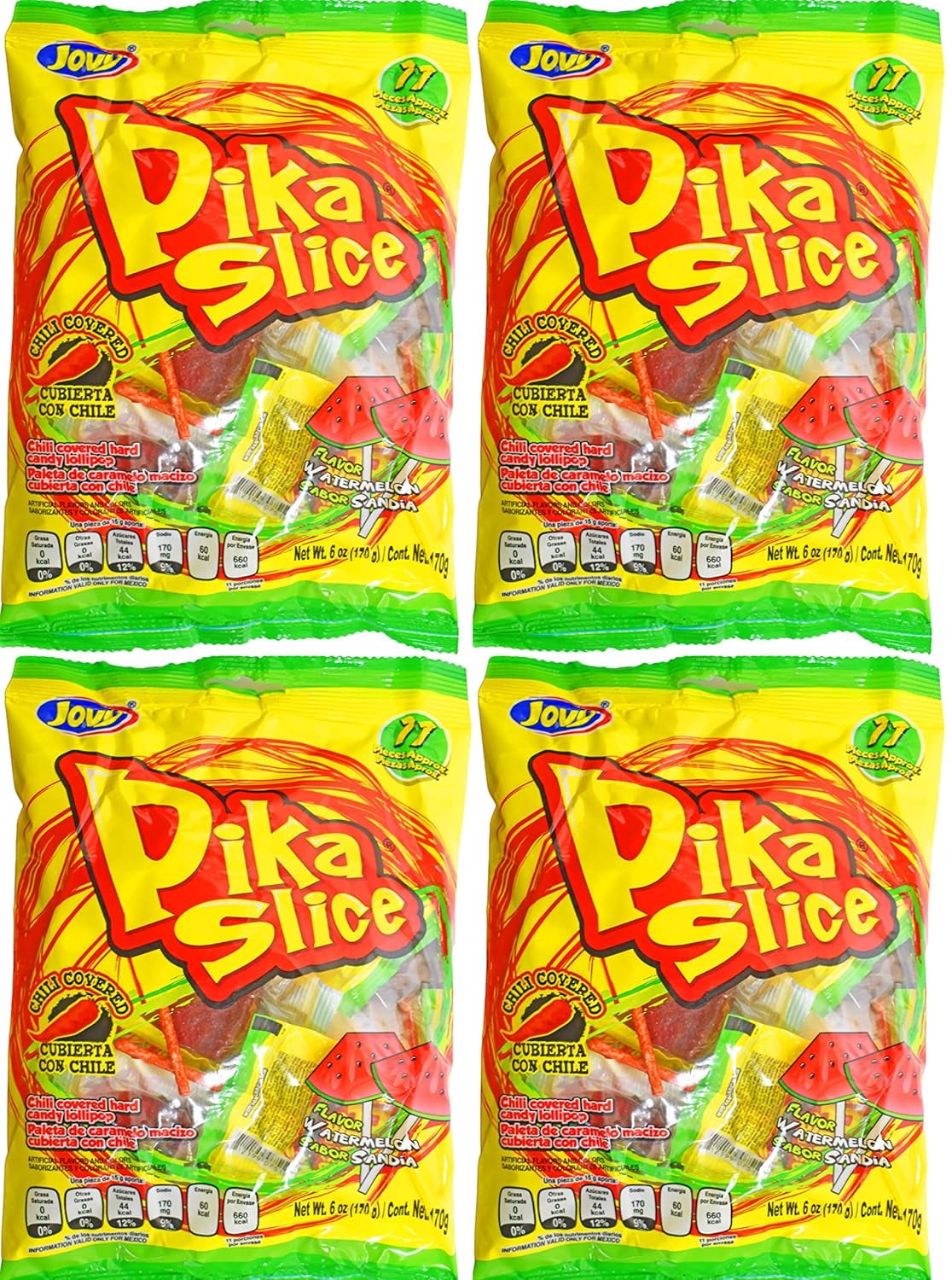 Set of 4 6oz Bags of Pika Slice Watermelon and Chili Lollipops! prox 44 ...