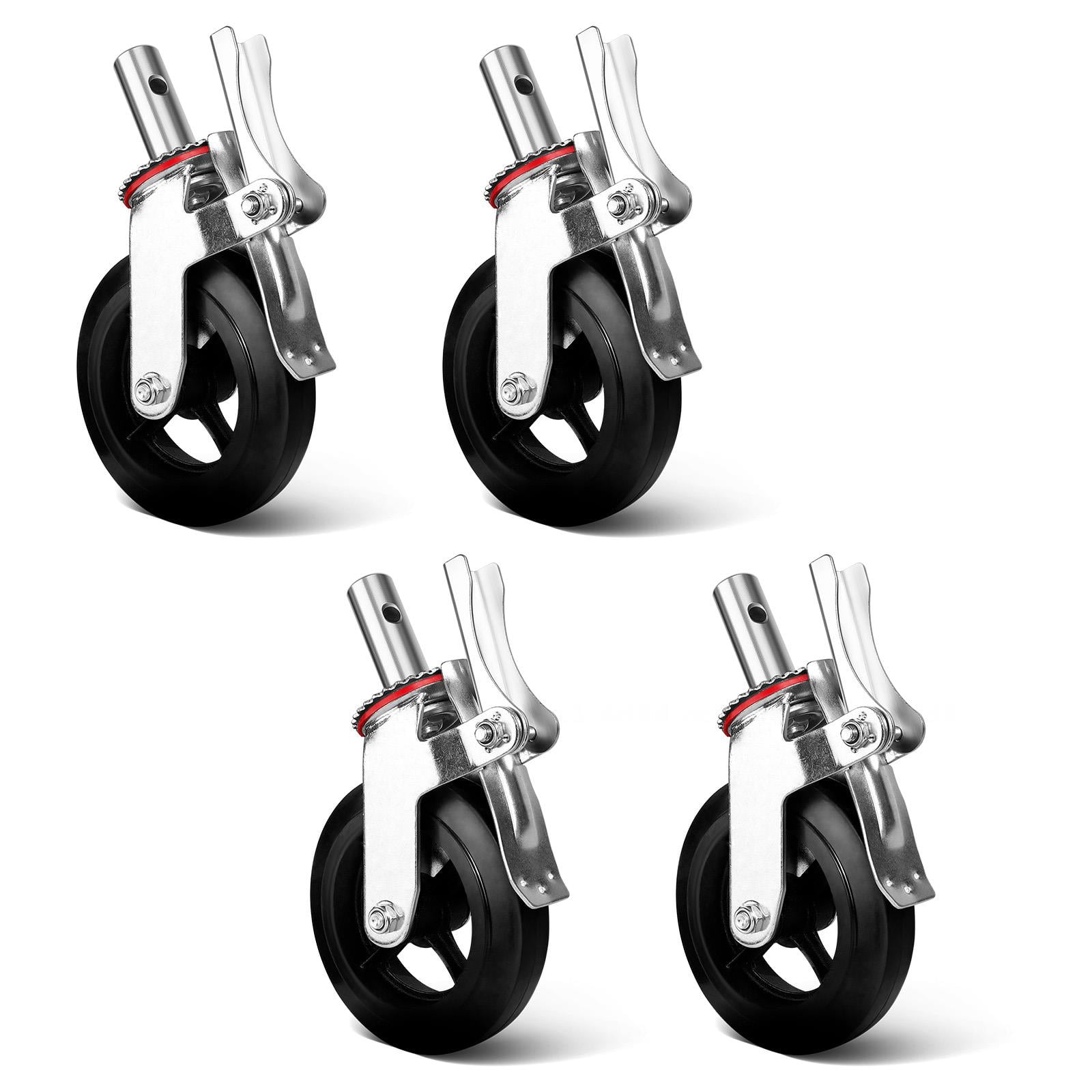 Set of 4 8" Caster Wheels with Dual Locking Brakes, Rubber Tires for ...