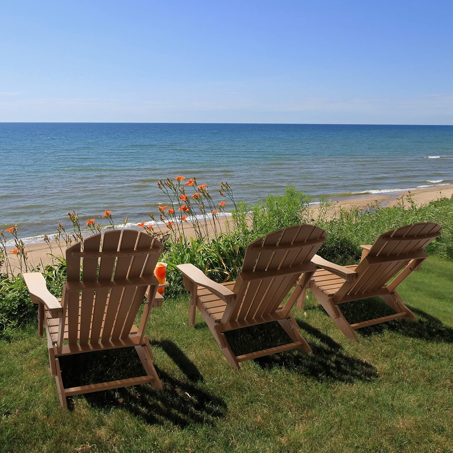 Set of 4 Adjustable Backrest Adirondack Chairs with Cup Holders ...