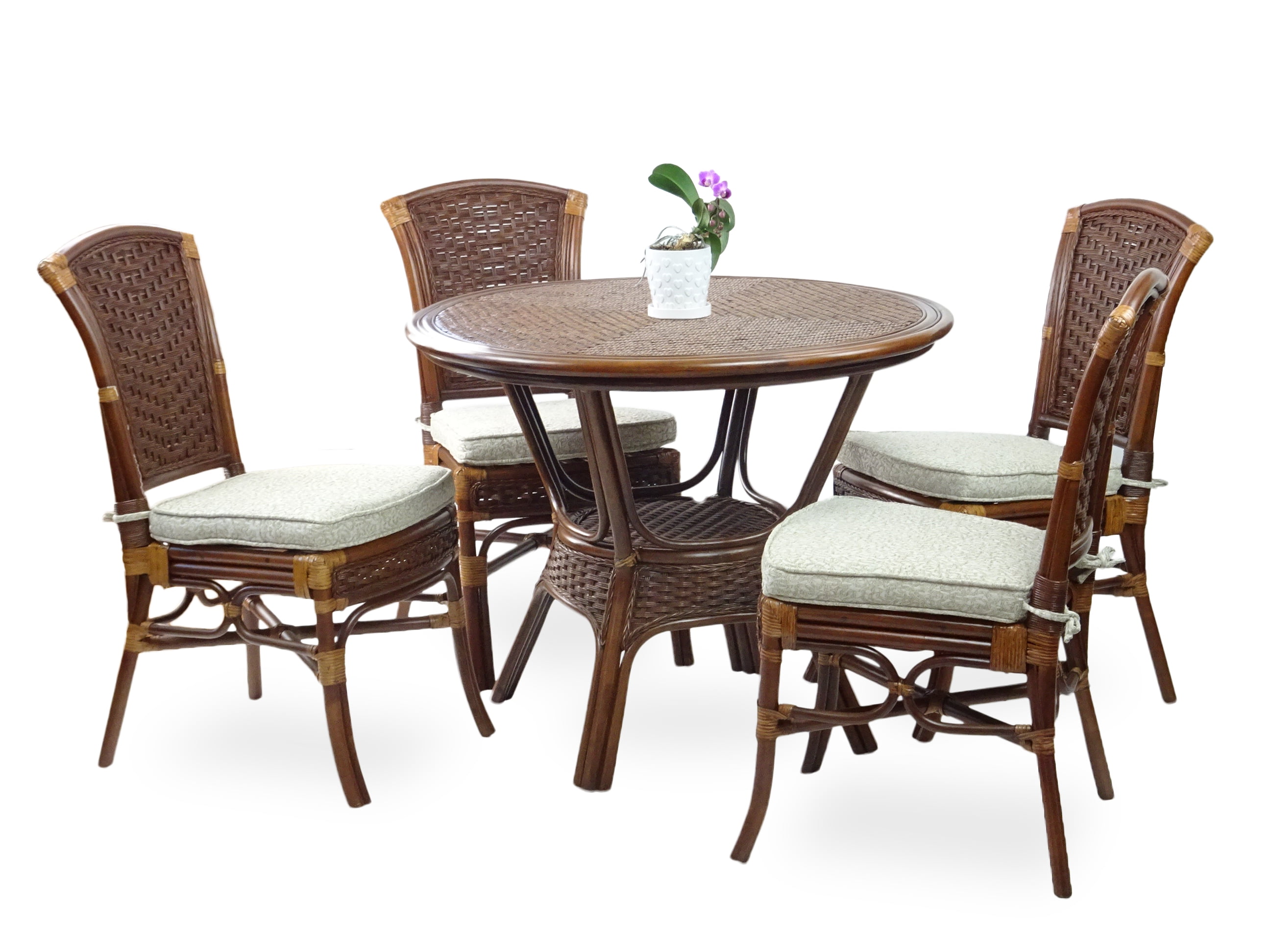 Set of 4 Alexa Dining Side Chairs with Cushion and Round Dining Table ...