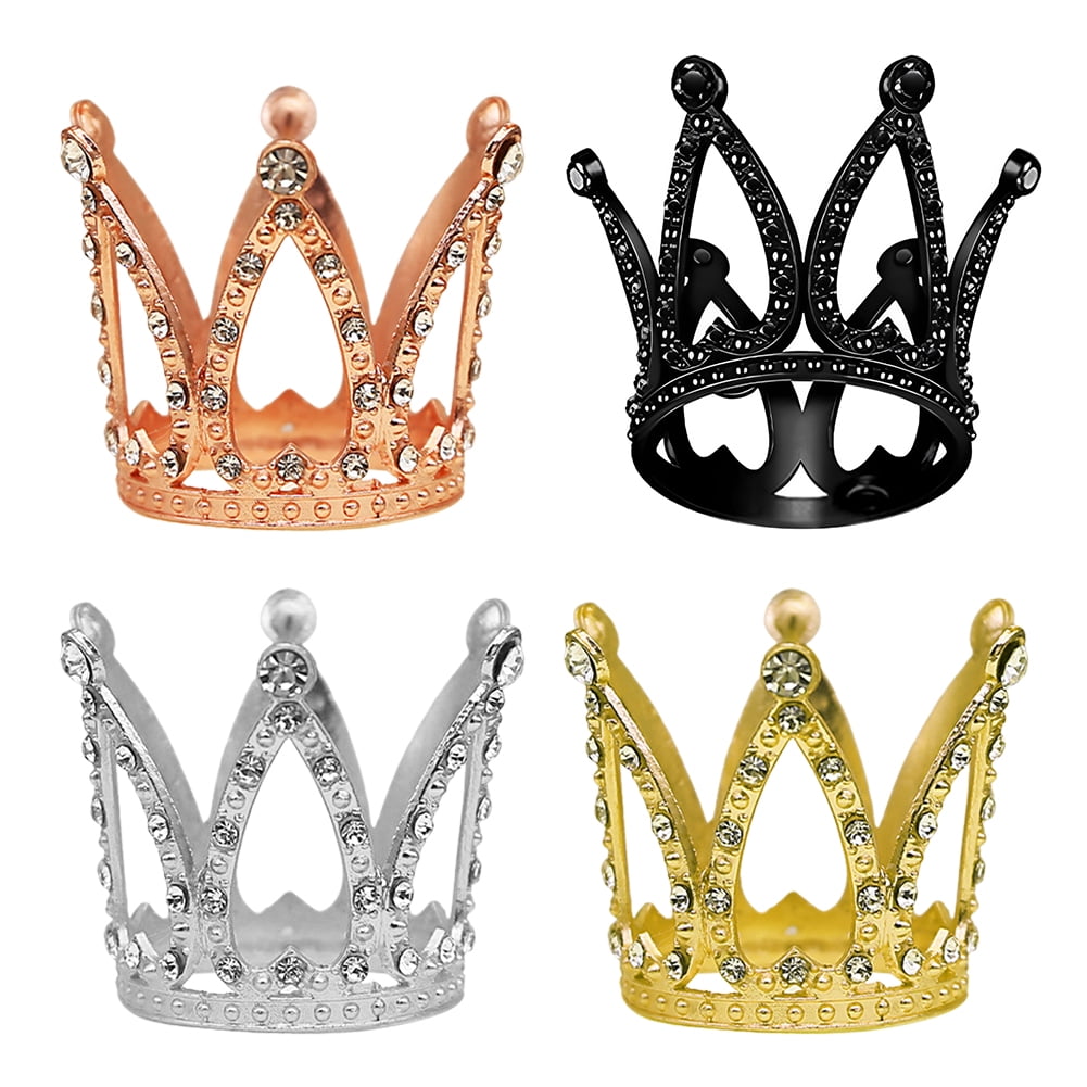 Set of 4 Alloy Crown Cake Topper Rhinestones Mini Crowns for Cake ...