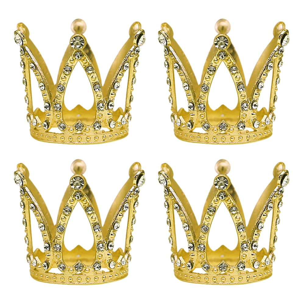 Set of 4 Alloy Crown Cake Topper Rhinestones Mini Crowns for Cake ...