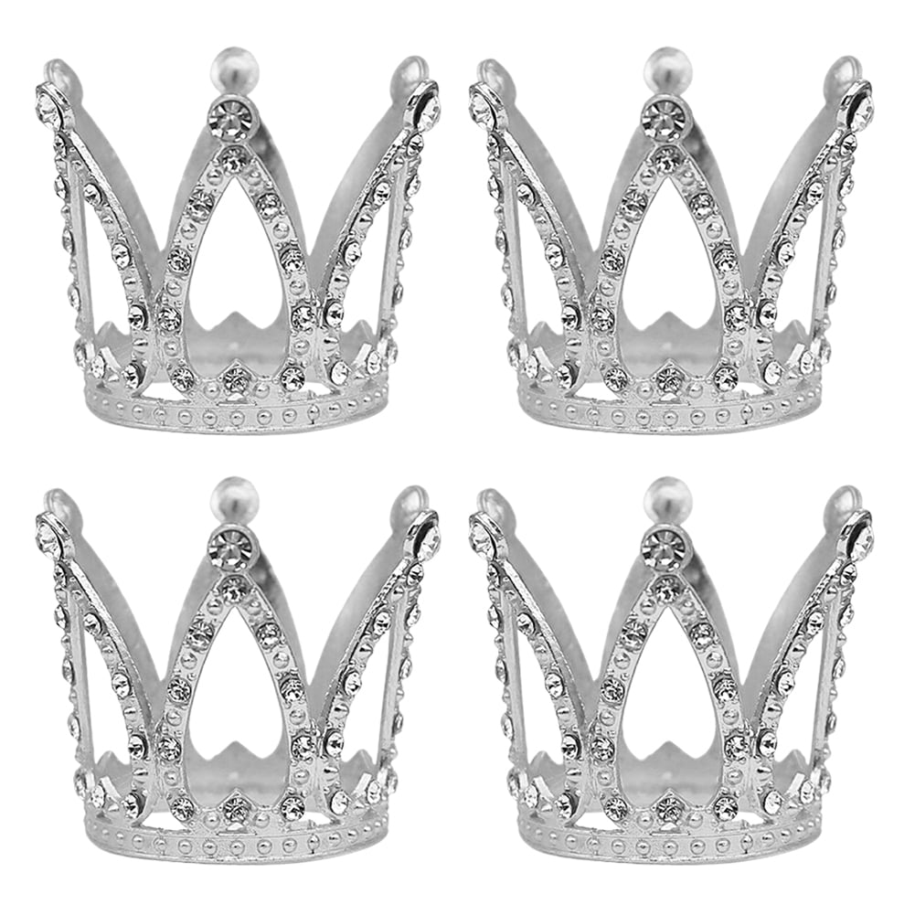 Set of 4 Alloy Crown Cake Topper Rhinestones Mini Crowns for Cake ...