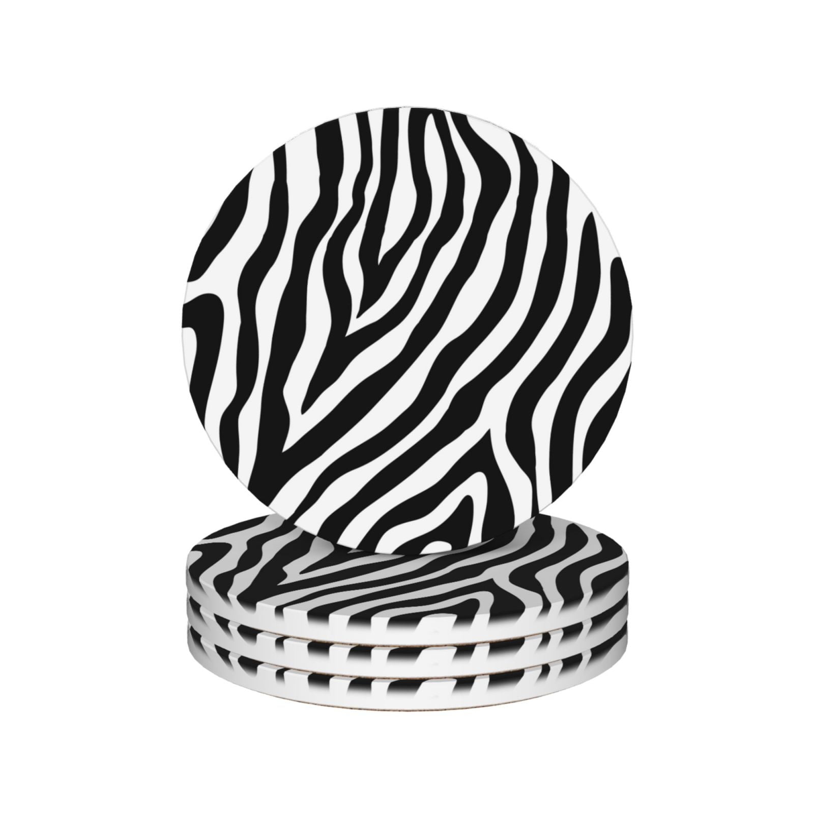 Set of 4 Animal Zebra Print Absorbent Ceramic Drink Coasters,Round ...