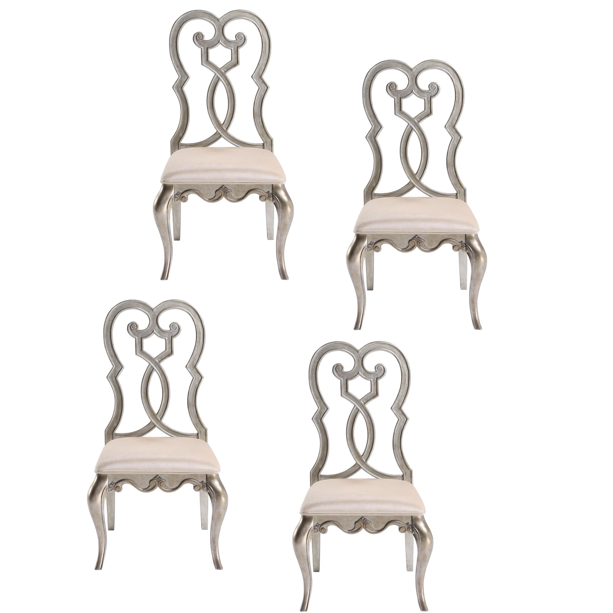 Set of 4 Antique Champagne Finish Side Chair, Upholstered Dining Chairs ...