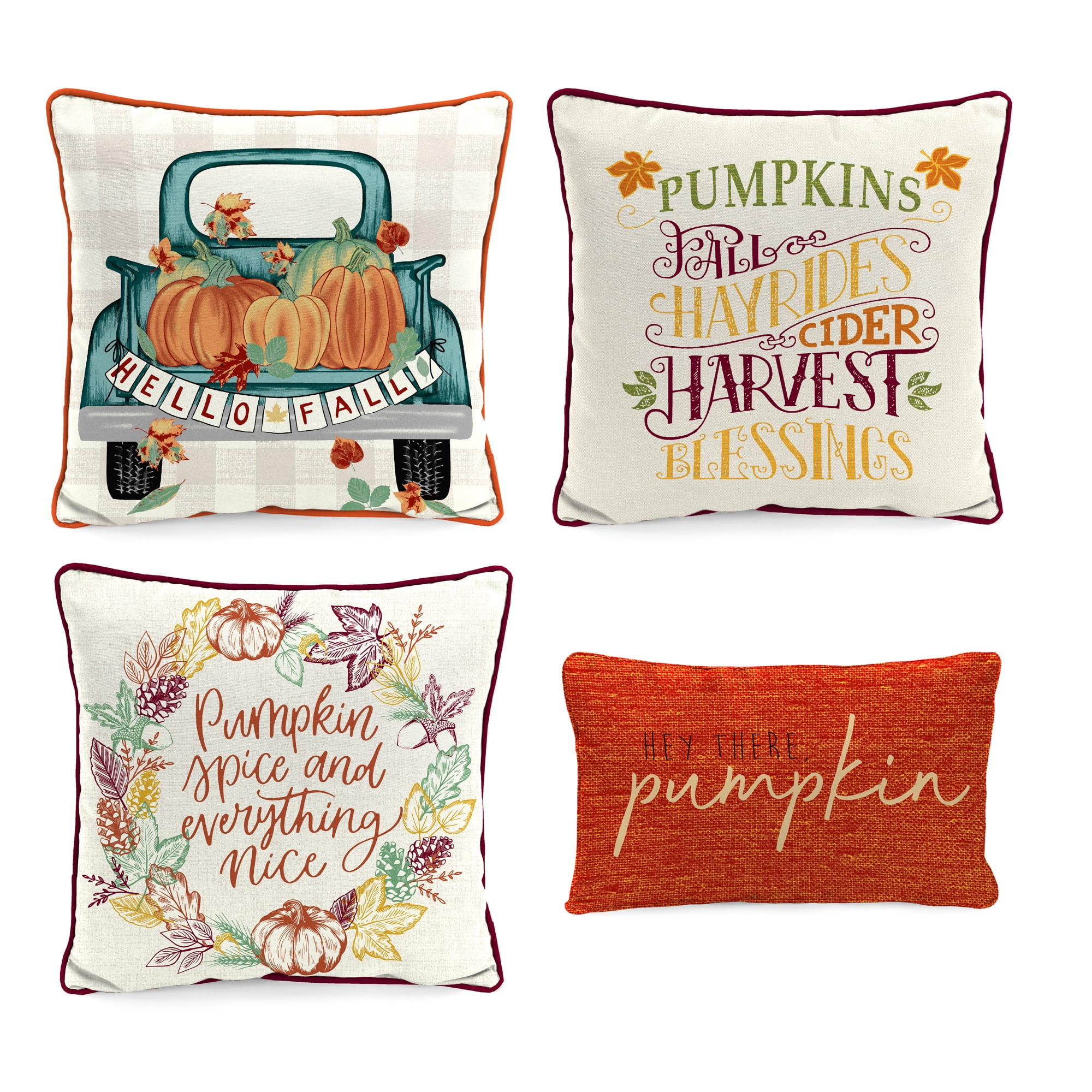 Set of 4 Autumn Filled Outdoor Throw Pillows for Fall Patio Decor with ...
