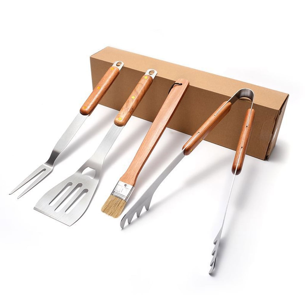 BQBQERT Set of 4 BBQ Tools Set BBQ Spatula BBQ Fork BBQ Tong BBQ Brush ...
