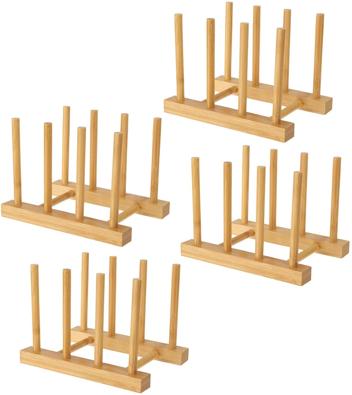 Set of 4 Bamboo Dish Rack - 3 Slots Cutting Board Racks Plate Rack ...