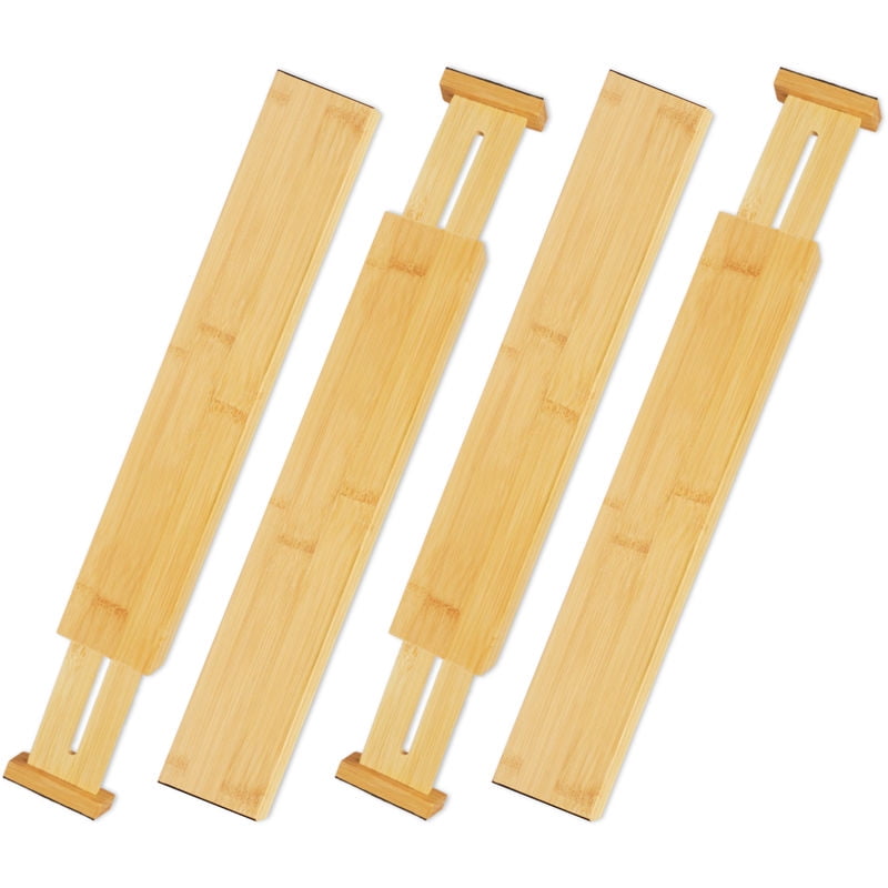 Set of 4 Bamboo Drawer Dividers, Adjustable Organizers for Cutlery ...