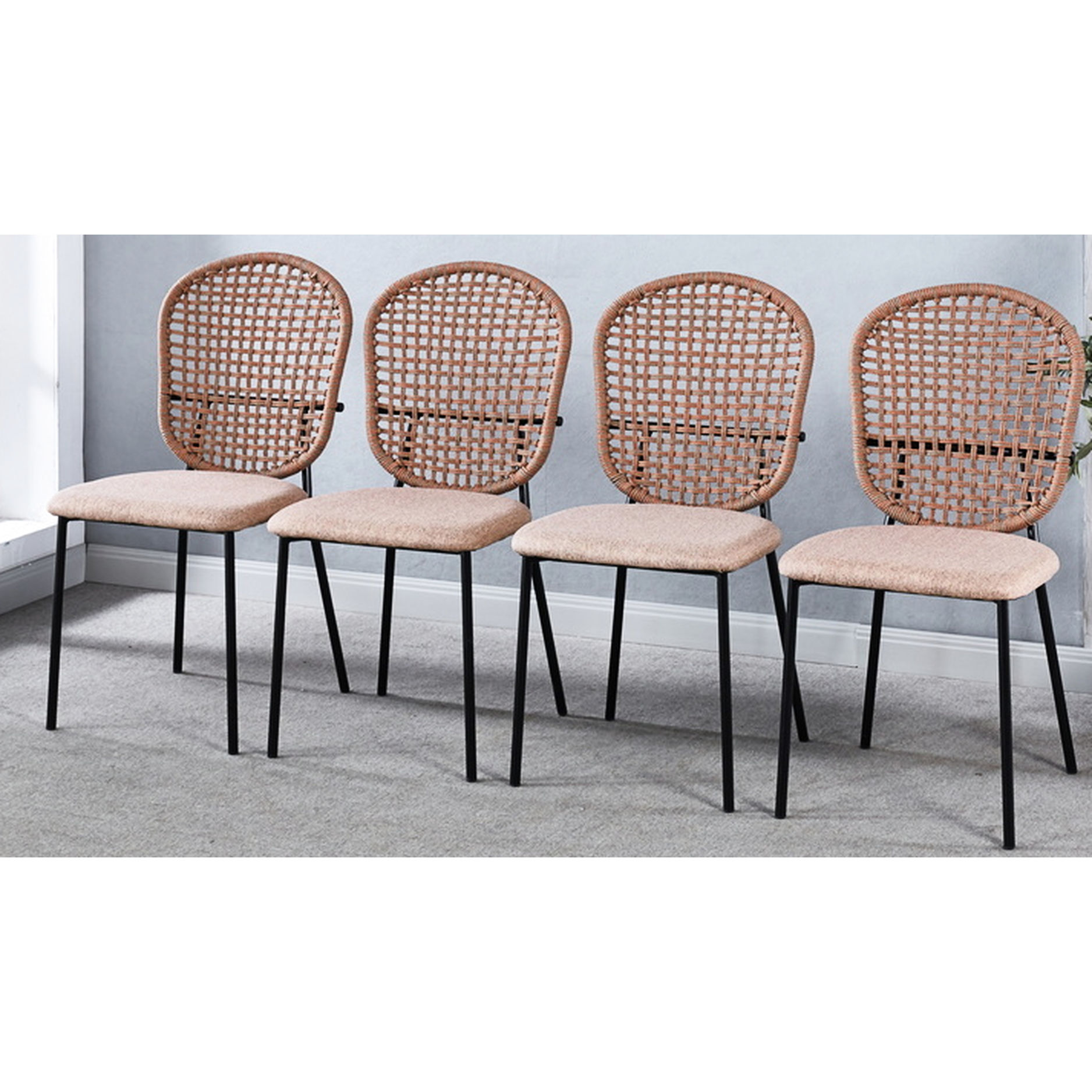 Set of 4 Black Leg and Orange Sennit Dining Chairs, Metal, 23.22x18 ...