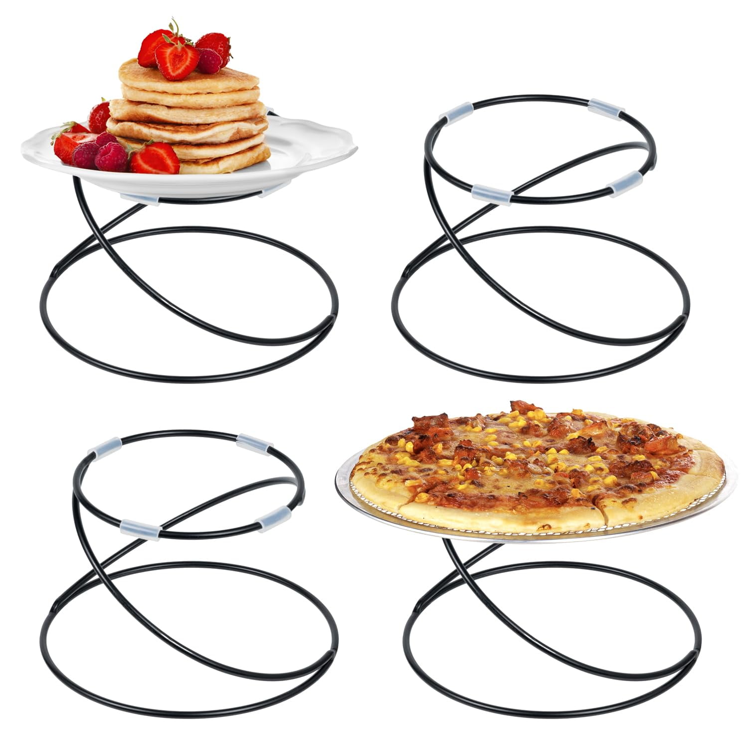 Set of 4 Black Metal Spiral Wire Tabletop Pizza Tray Risers Serving ...