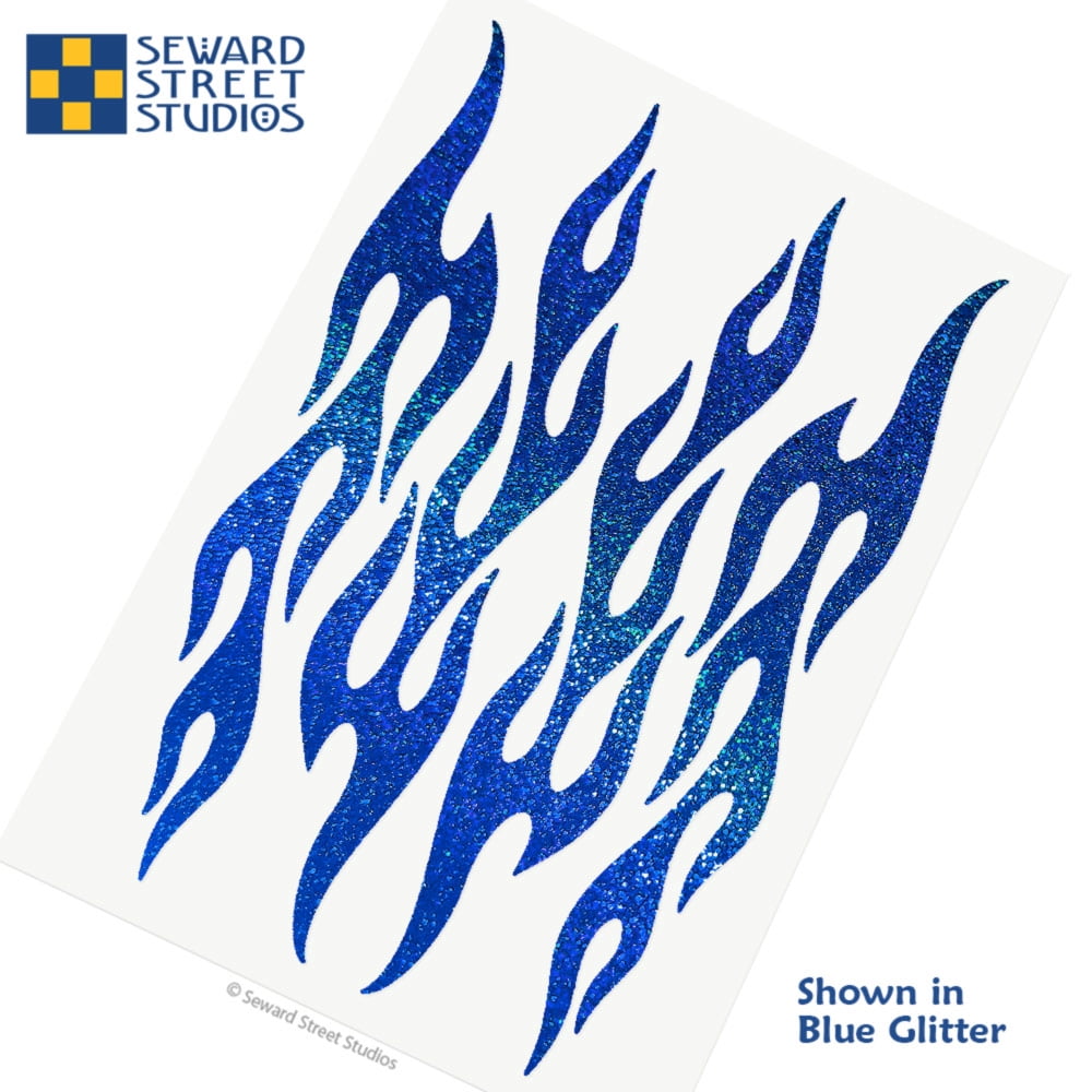 Set of 4 Blue Flames Glitter Decals, Flame Bike Helmet Stickers Sheet ...
