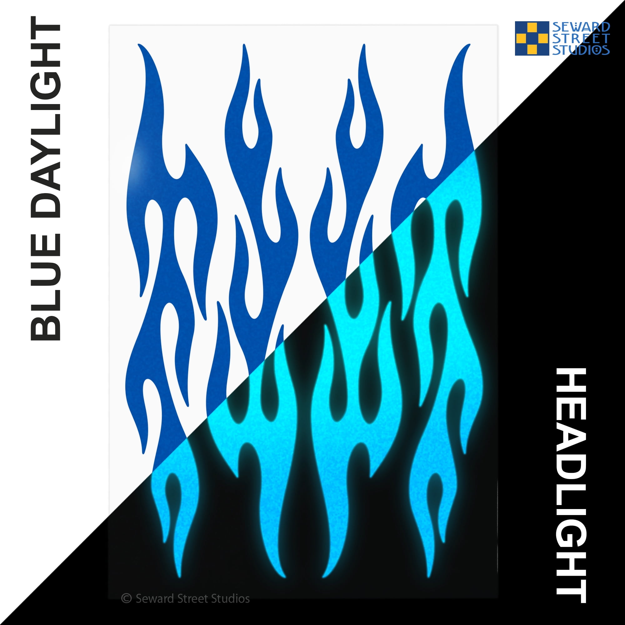 Set of 4 Blue Flames Reflective Decals, Flame Bike Helmet Stickers ...