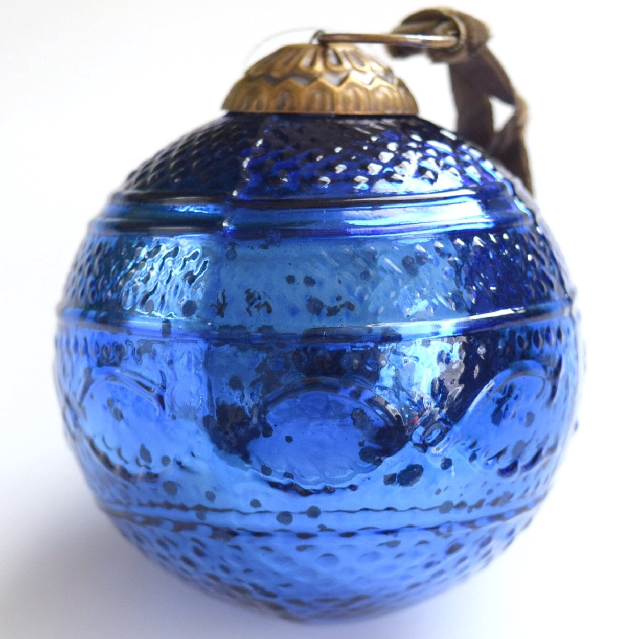 Set of 4 Blue Mercury Glass Ornaments (3.15 Inch Elegant Etched Ball ...