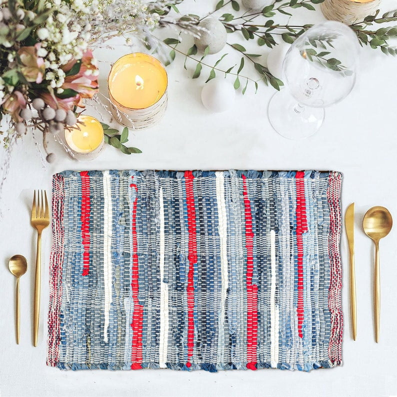 Set of 4 Boho-Inspired Denim Placemats – Heavy-Duty, Eco-Friendly Table ...