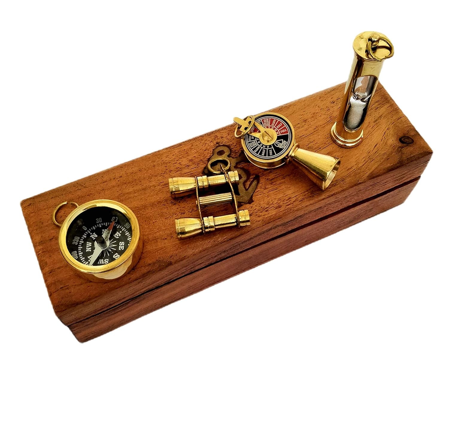 Set of 4 Brass Keychains keyrings Compass Telegraph Sand Timer ...