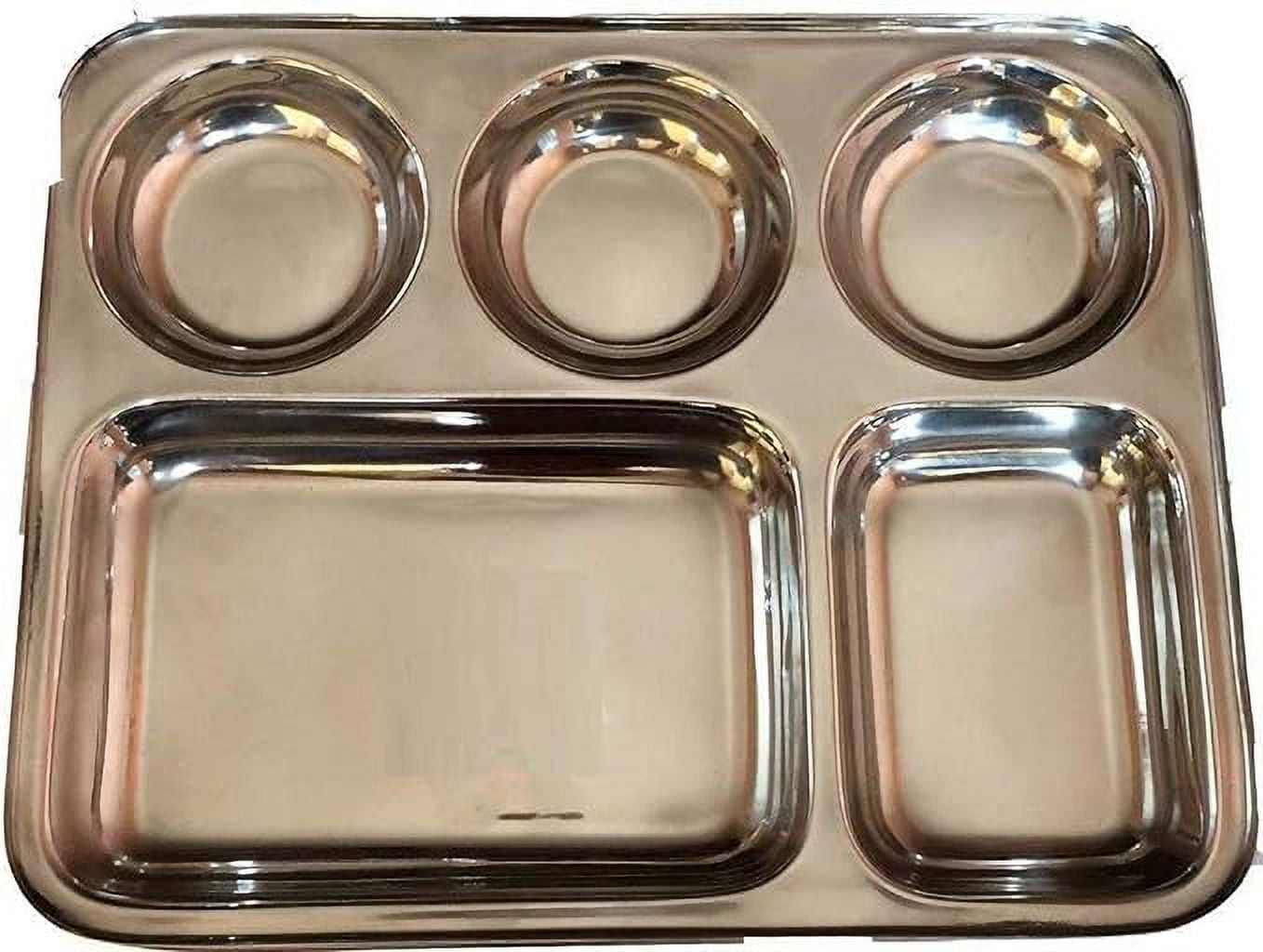 Set of 4 Cafeteria Food Serving Tray Stainless Steel 5 Compartment ...