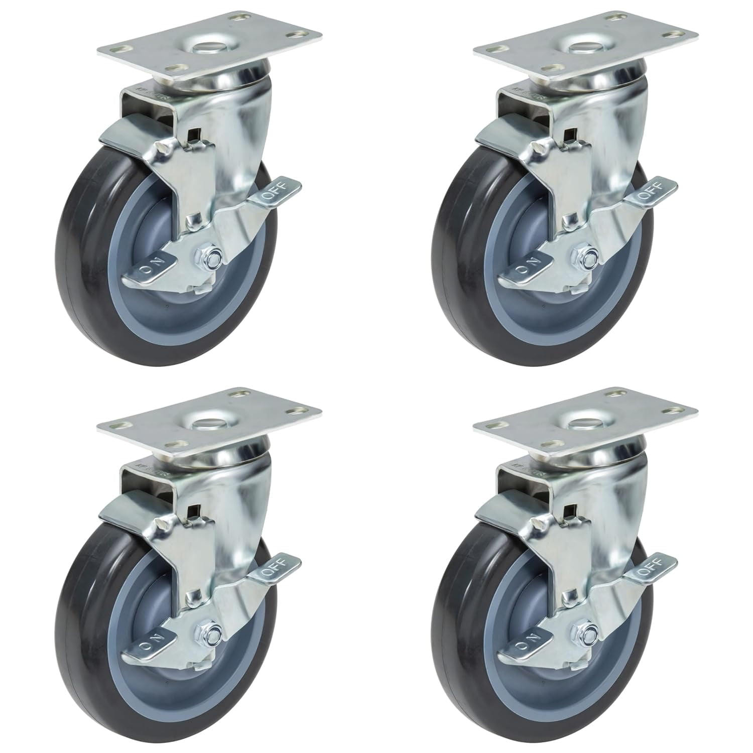 Set of 4 Caster Wheels Swivel Plate Casters with Side Brake (KP6115-5 ...