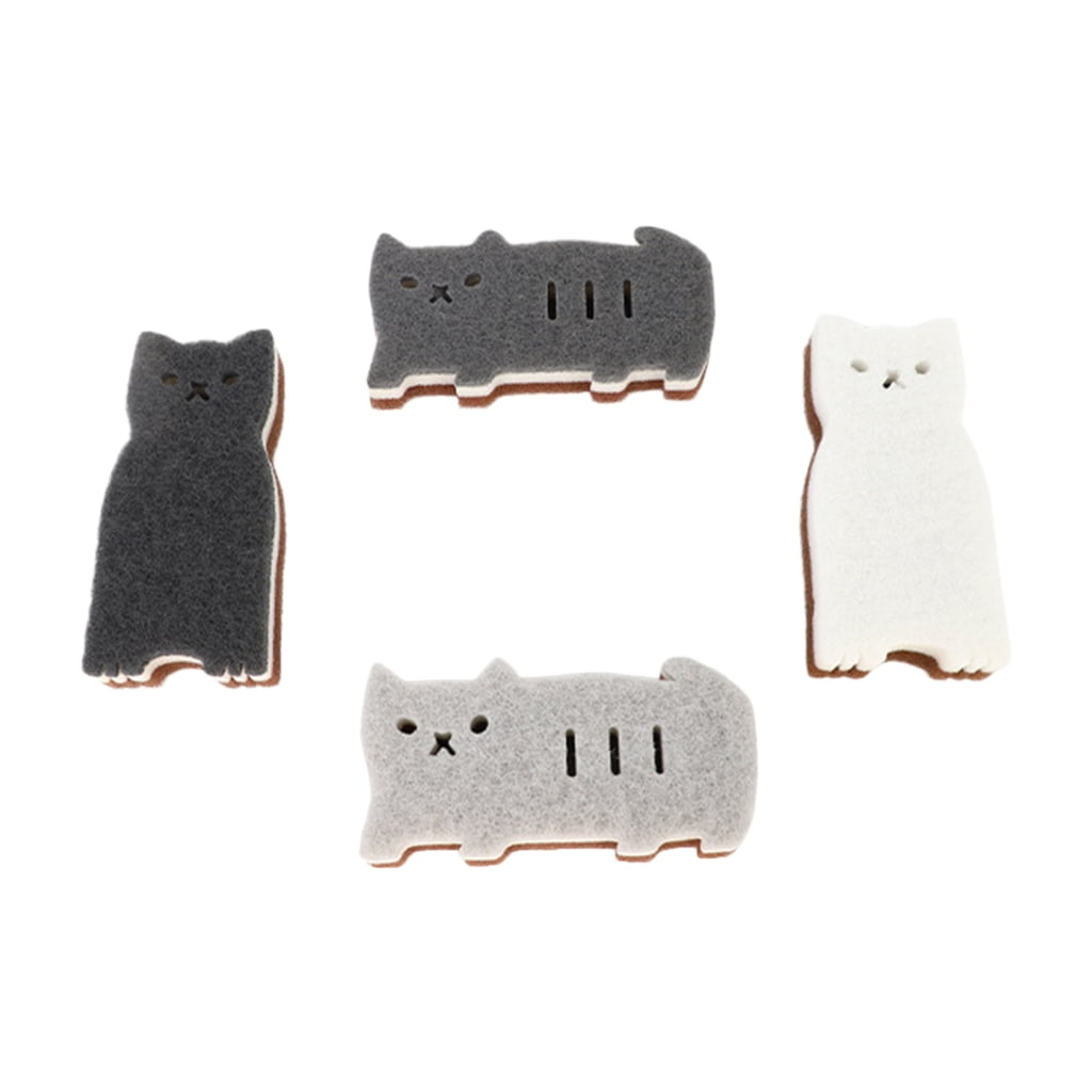 Set of 4 Cats Shape Sponges Reusable Dish Scrubber for Kitchen Sink ...