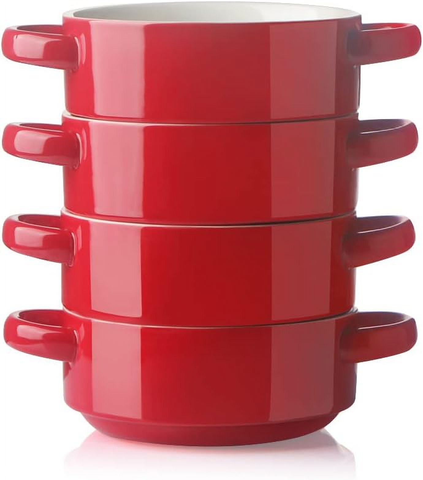 Set of 4 Ceramic Soup Bowls with Double Handles, 20 Oz Stacked Bowls ...