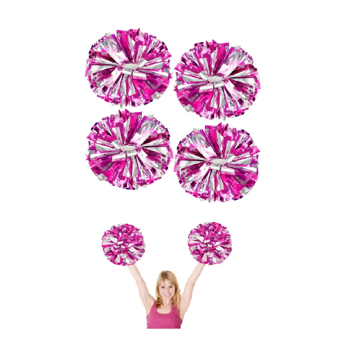 Set of 4 Cheerleader Pompoms,13.4x10.6In Rose Reusable Plastic Metallic ...