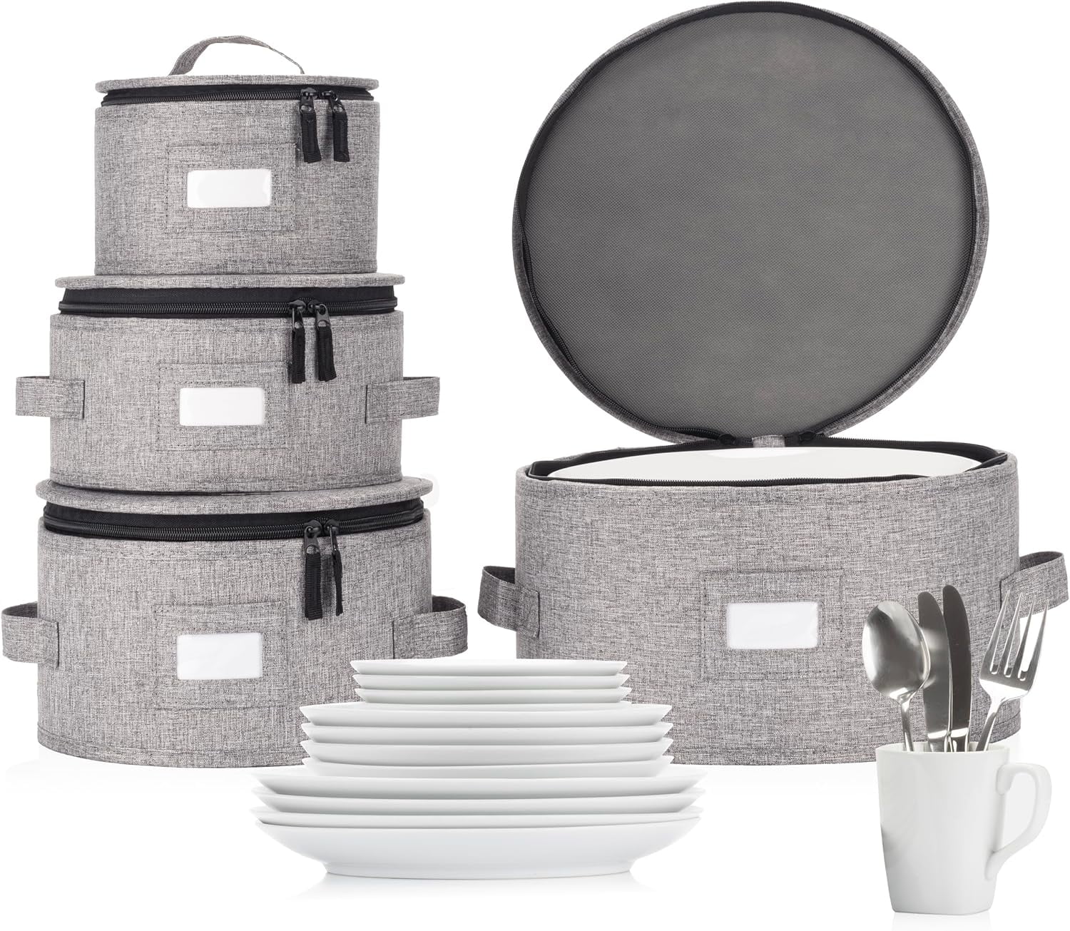 Set of 4 China Storage Cases for Dinnerware - Hard Shell and Stackable ...