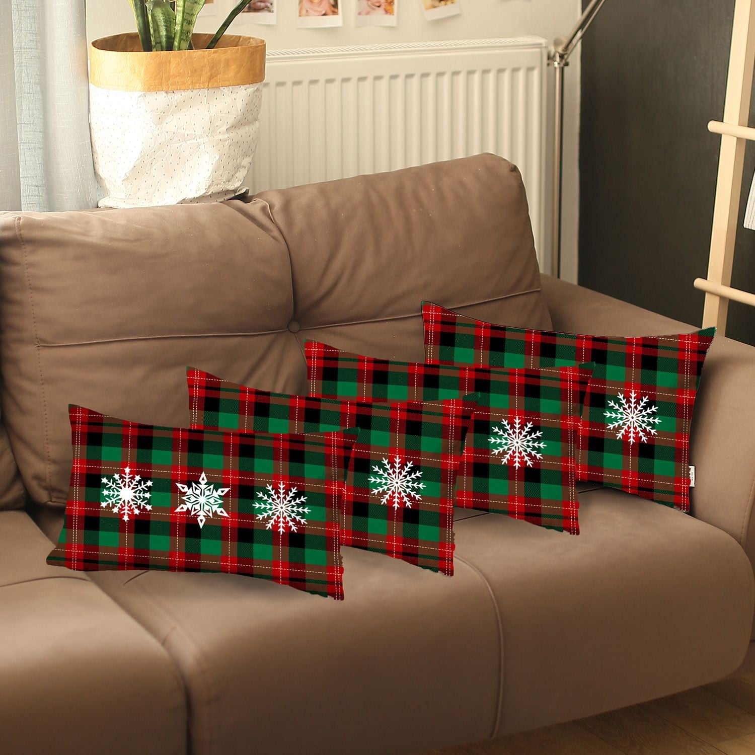 Set of 4 Christmas Snowflake Trio Plaid Lumbar Throw Pillows - Walmart.com