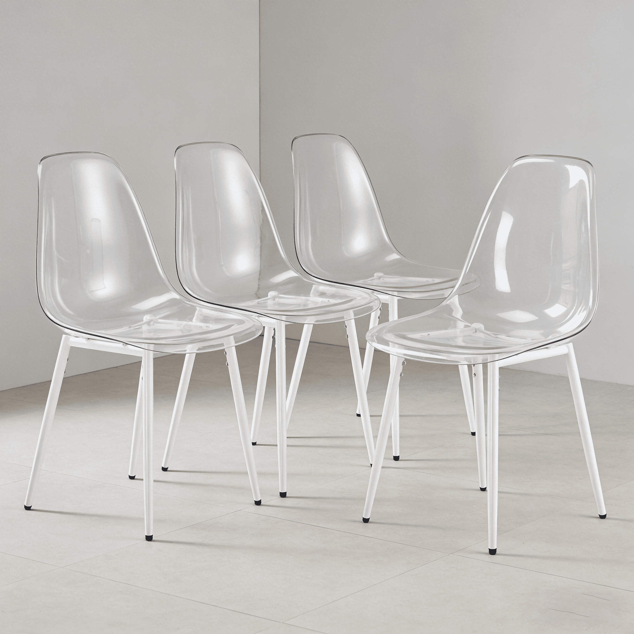 Set of 4 Clear Acrylic Dining Chairs Modern Minimalist Transparent ...