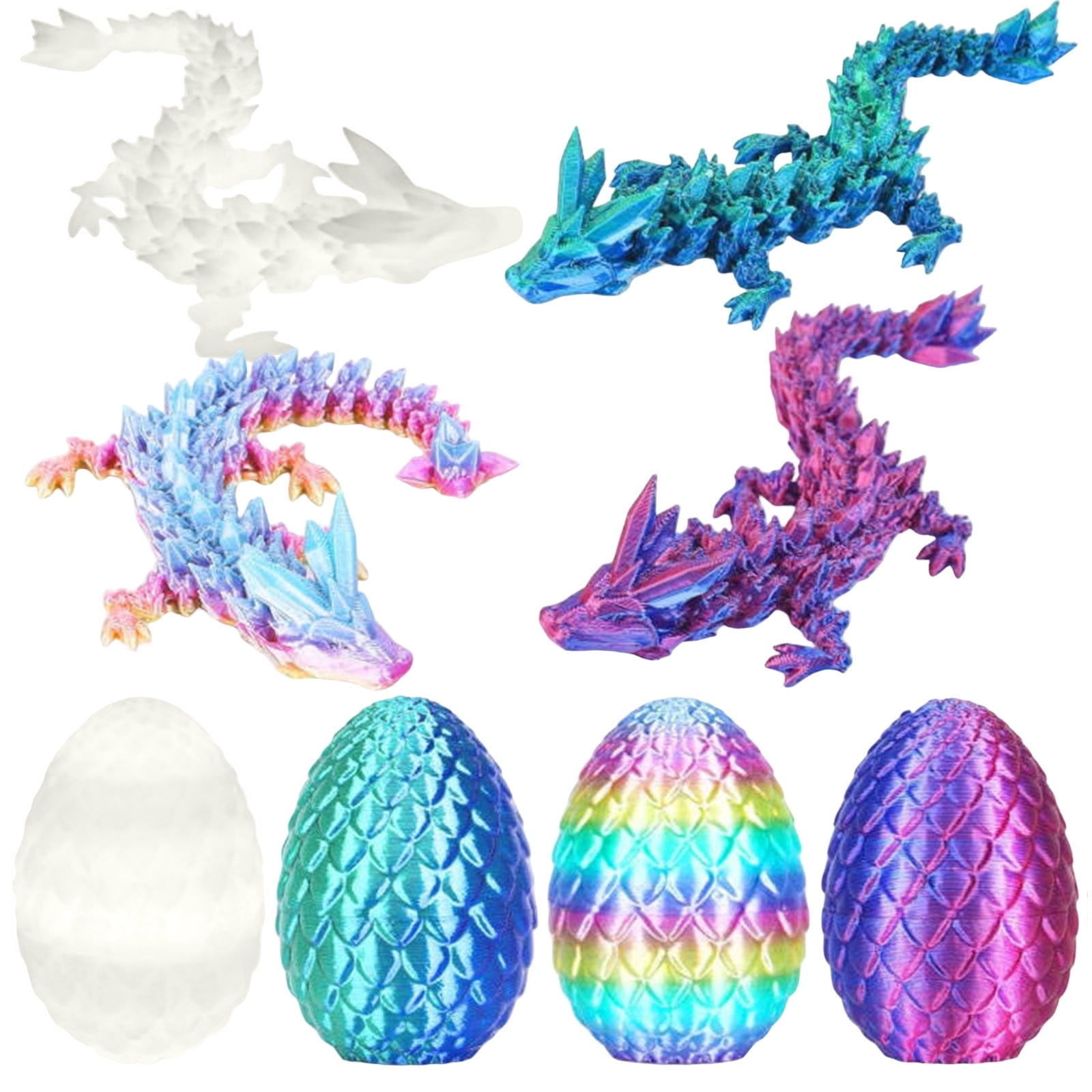 Set of 4 Colorful Dragon Figurines with Matching Egg Containers Fantasy ...