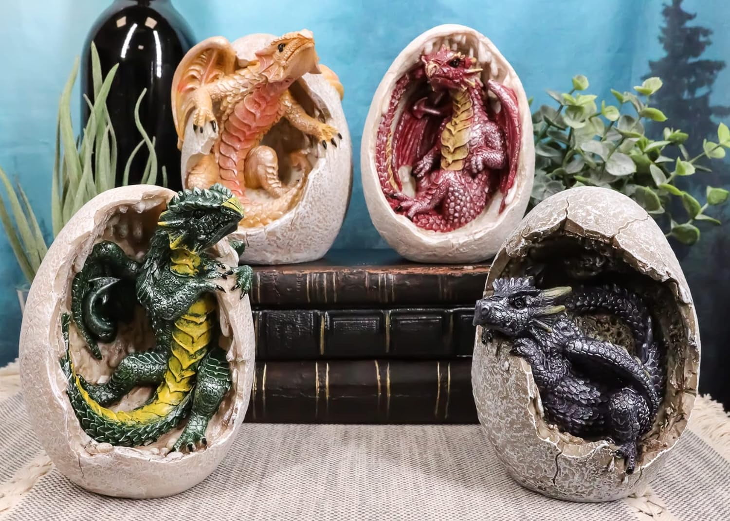 Set of 4 Colorful Dragon Wyrmlings Hatchlings Breaking Out of Egg ...