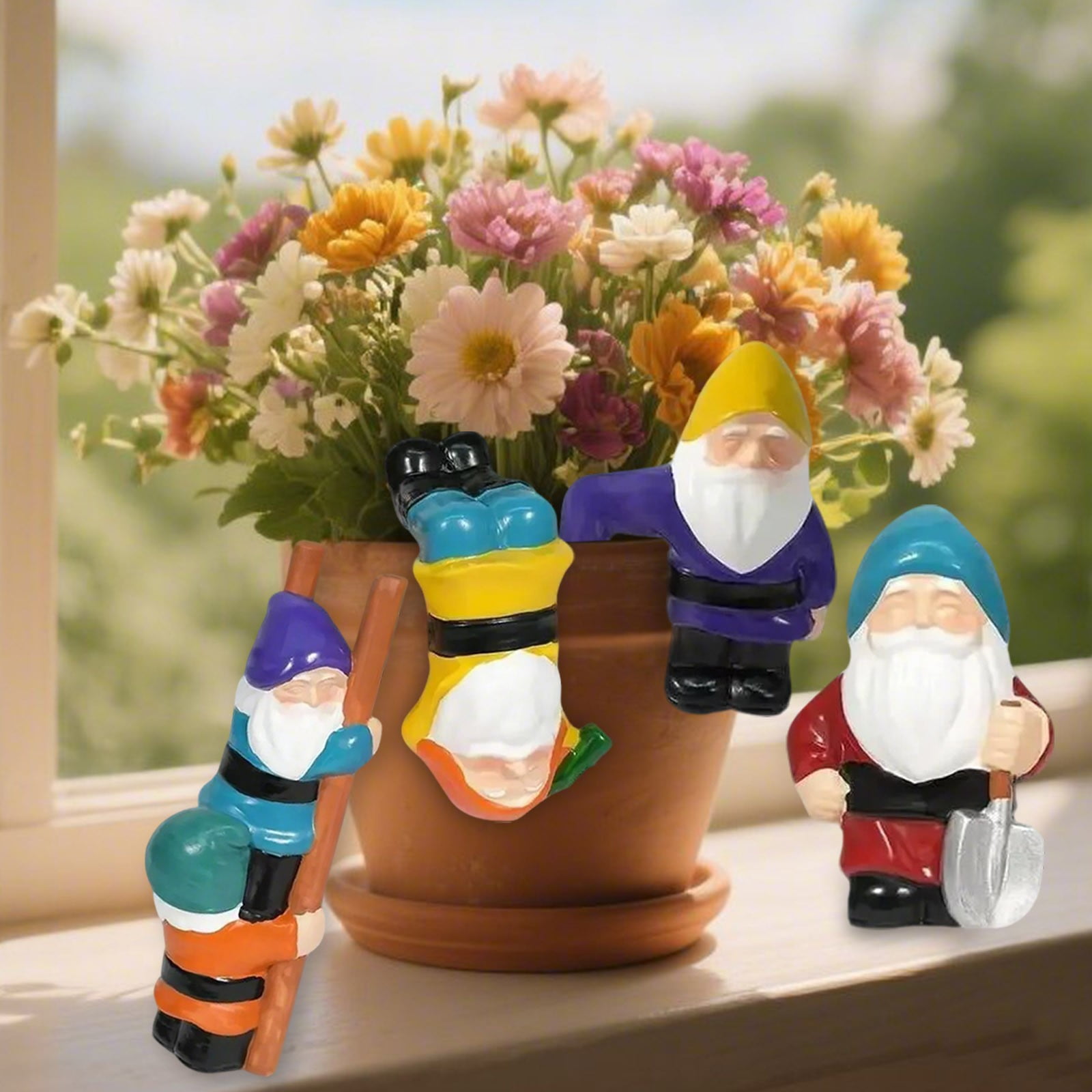 Set of 4 Colorful Garden Gnome Figurines Whimsical Resin Statues for ...
