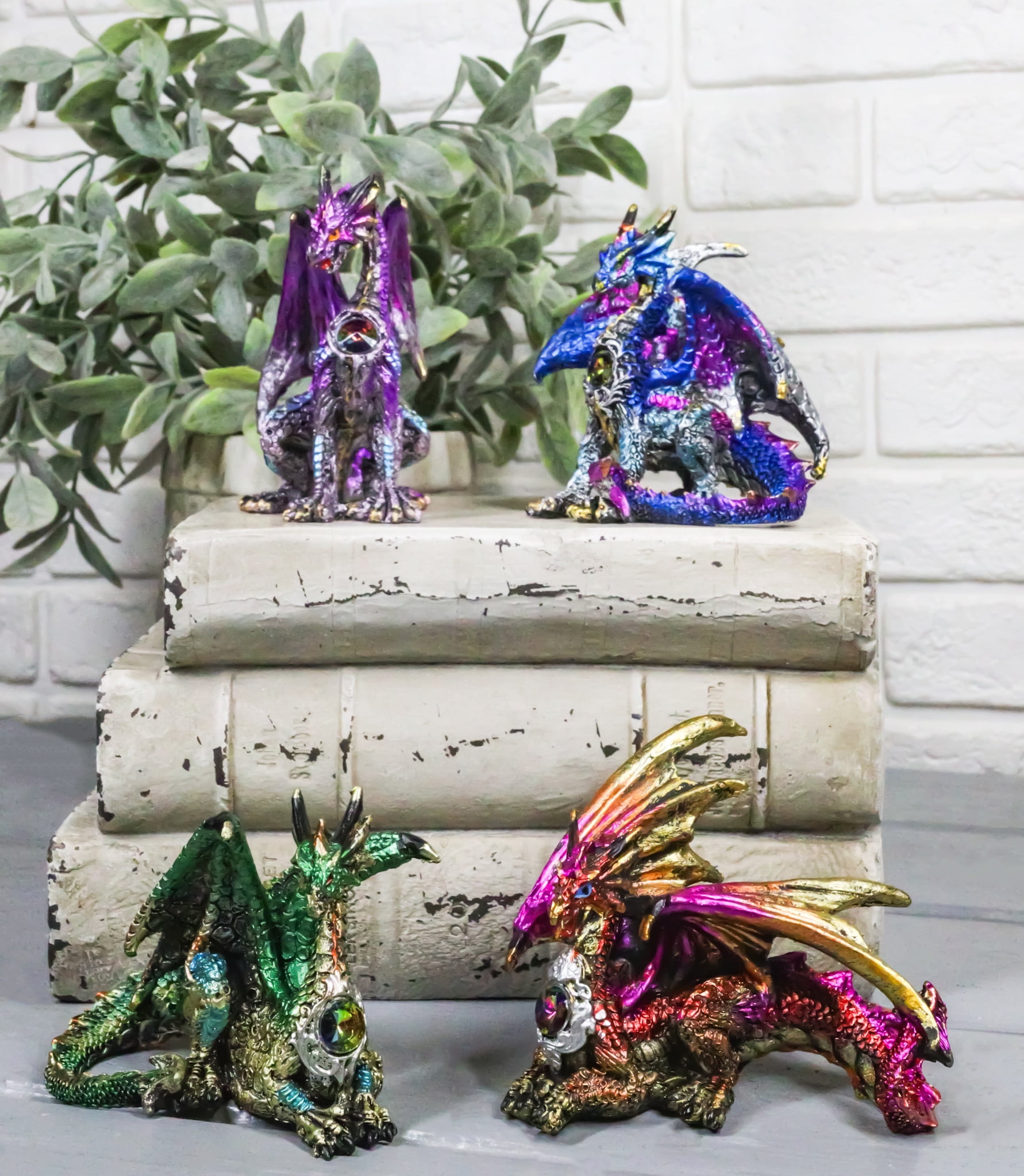 Set of 4 Colorful Metallic Elemental Dragons in Multiple Poses Mini ...