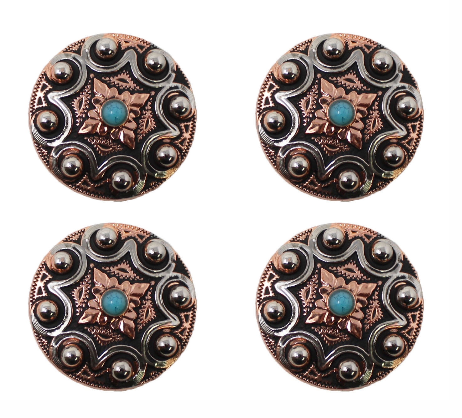 Set of 4 Conchos Western Saddle Tack Engraved Copper Co553 - Walmart.com