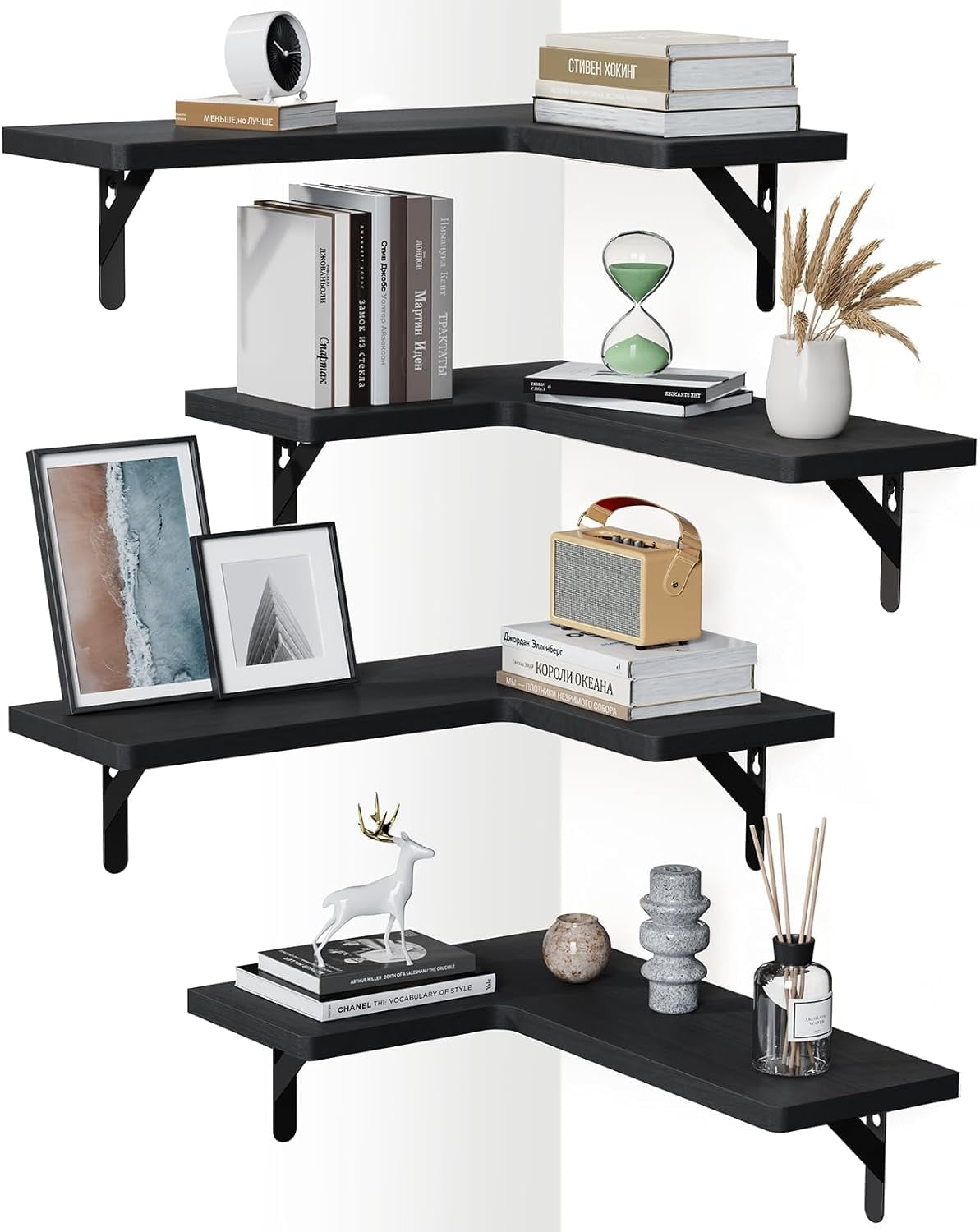 Set of 4 Wall-Mounted Corner Shelves - Floating Storage & Decor for ...