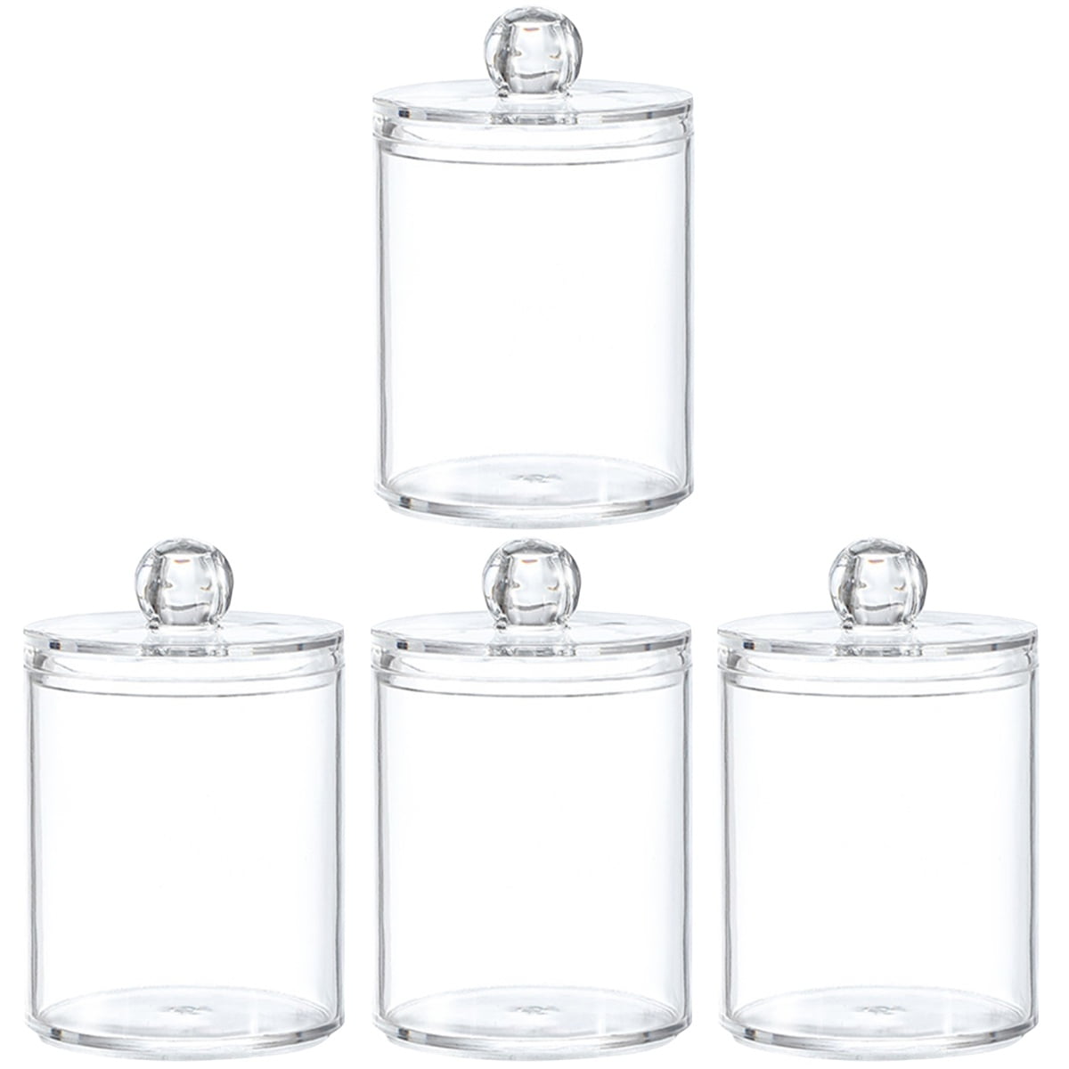 Set of 4 Cotton Ball Storage Box Glass Jar Containers with Lids Round ...