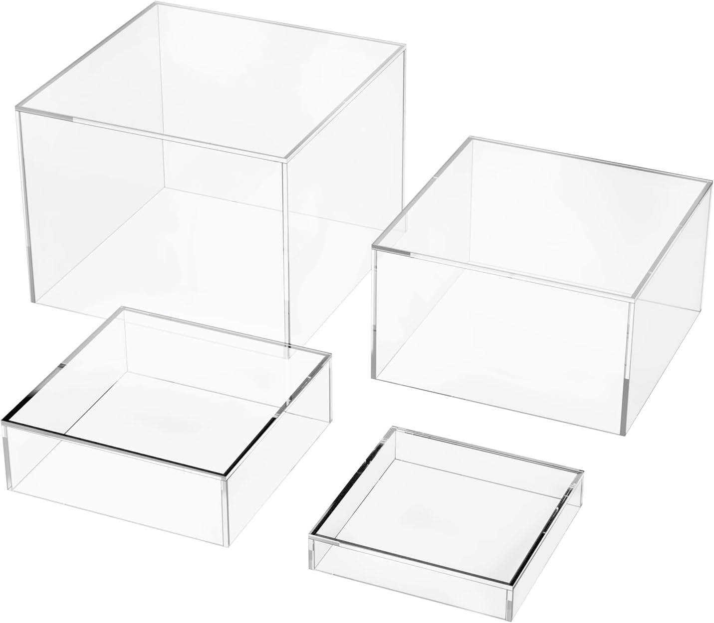 Set of 4 Crystal Clear Acrylic Boxes Cube Display Buffet Nesting Risers ...