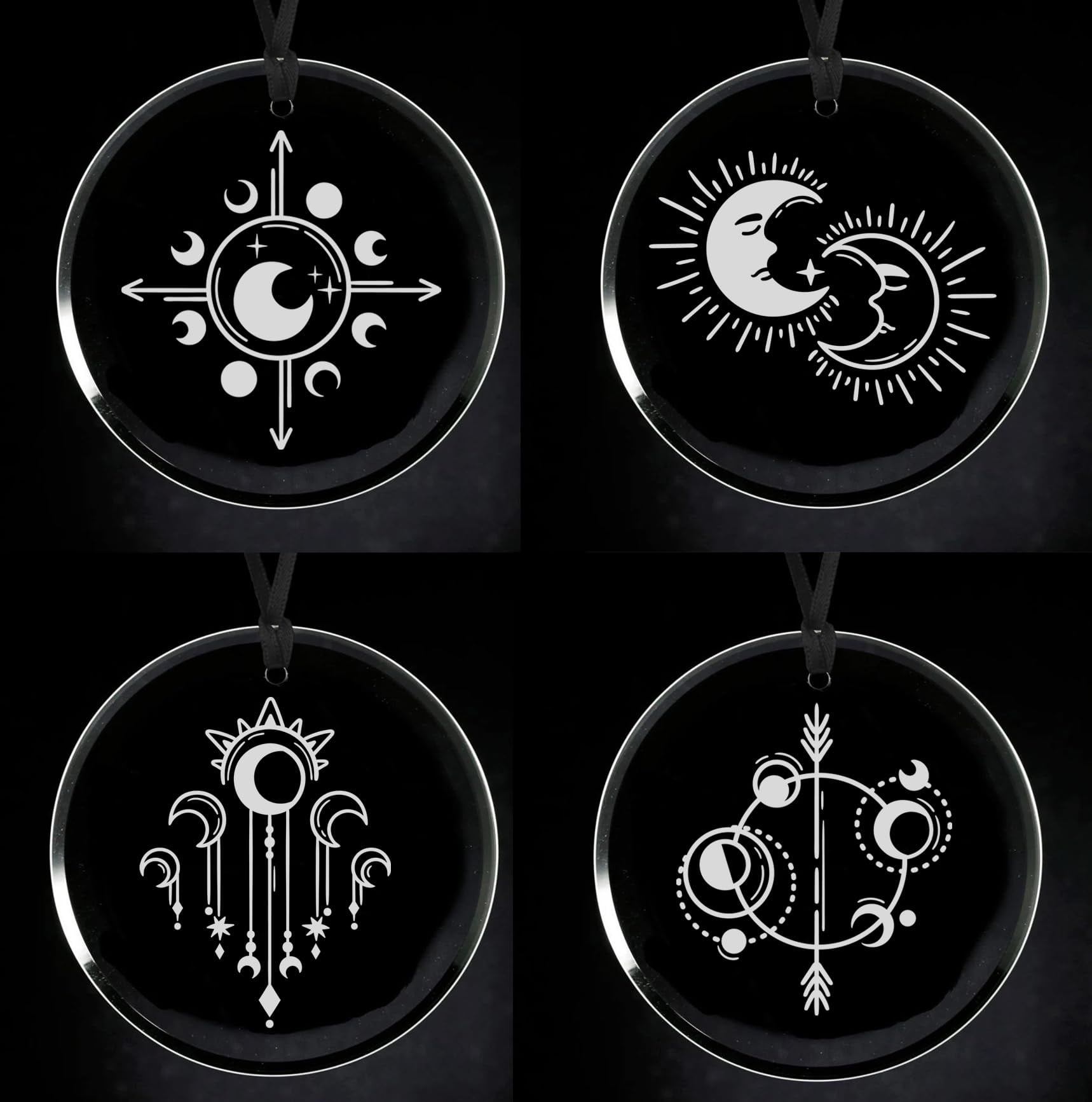 Set of 4 Crystal Glass Circle Ornament Keepsake Gift Moon Phases ...