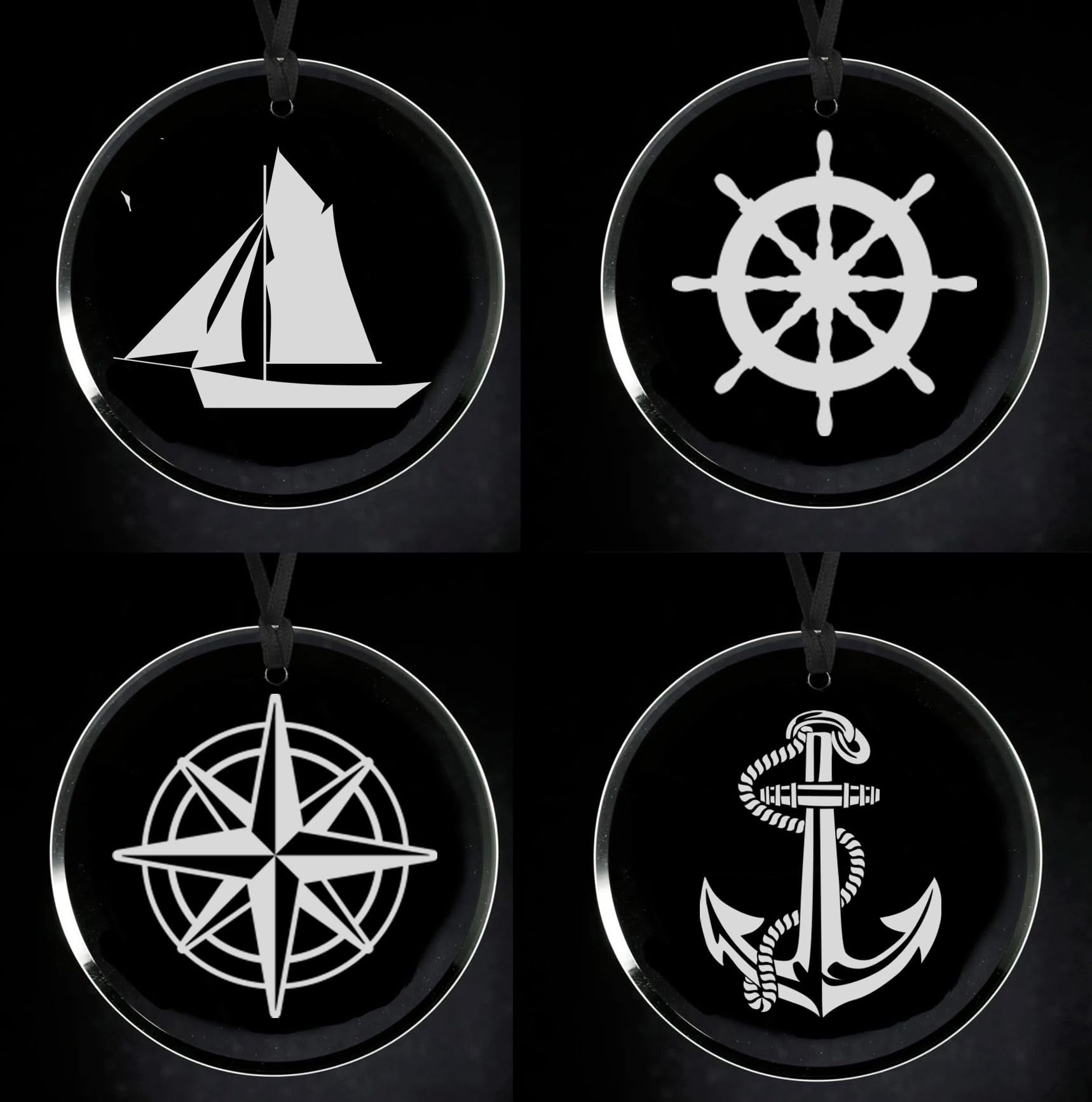 Set of 4 Crystal Glass Circle Ornament Keepsake Gift Nautical Collecton ...