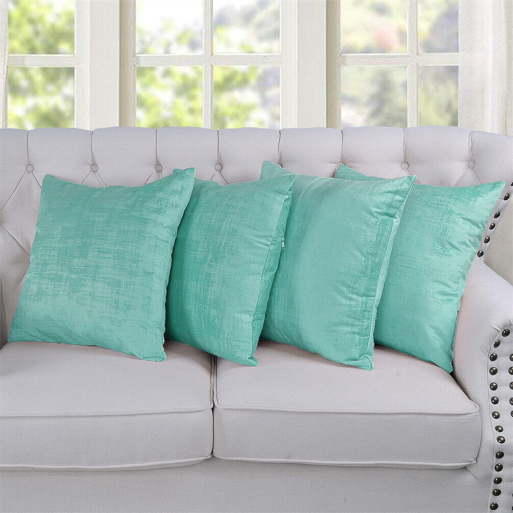 Set of 4 Cushion Cover Textured Velvet Premium Soft Decorative Throw ...