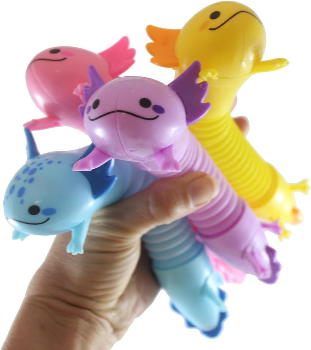 Set of 4 Cute Axolotl Pull and Pop Snap Animal Expanding Flexible ...