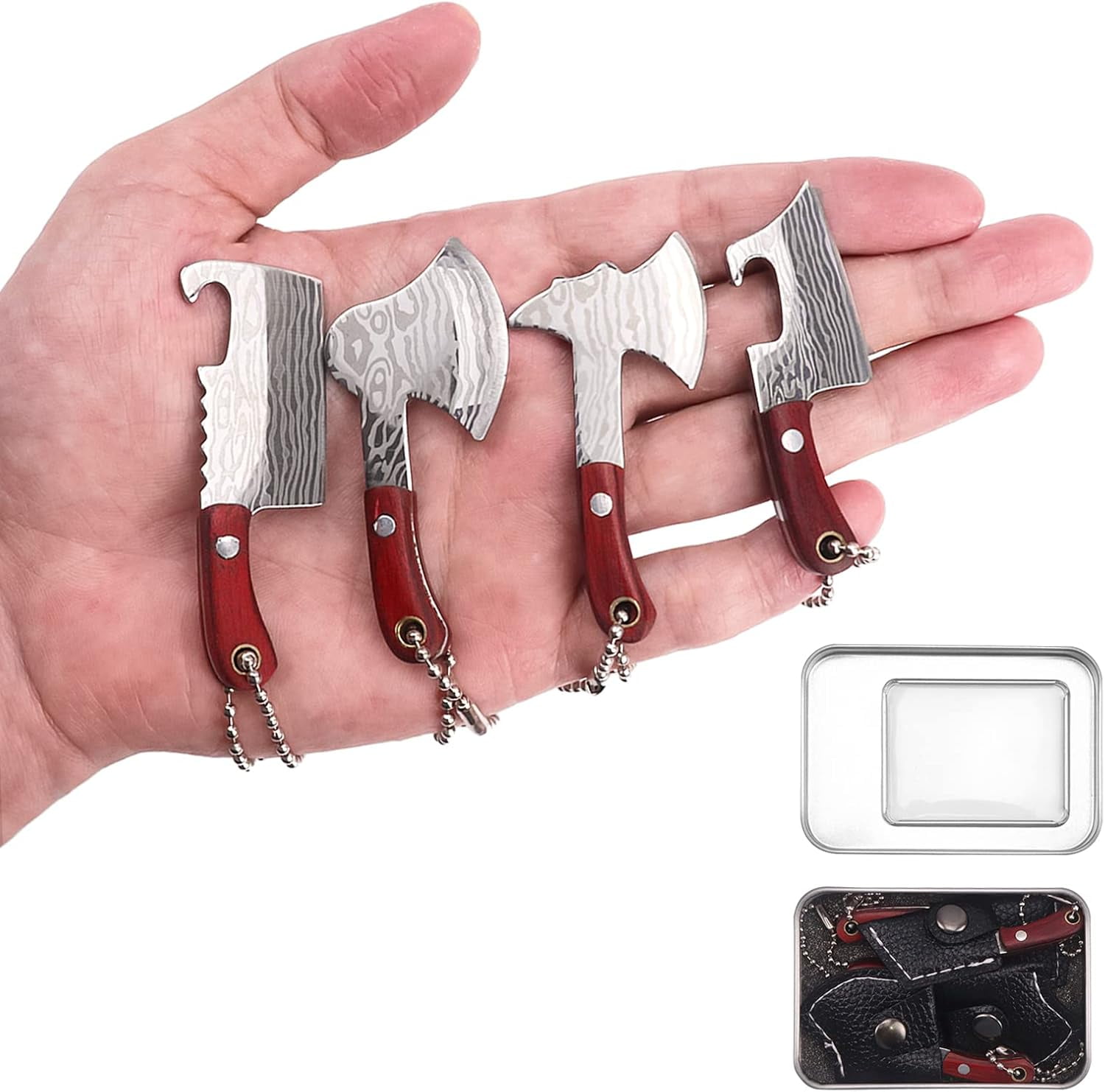 Set of 4 Damascus Mini Knife Set Tiny Knife Mini Chef Knife with Sheath ...