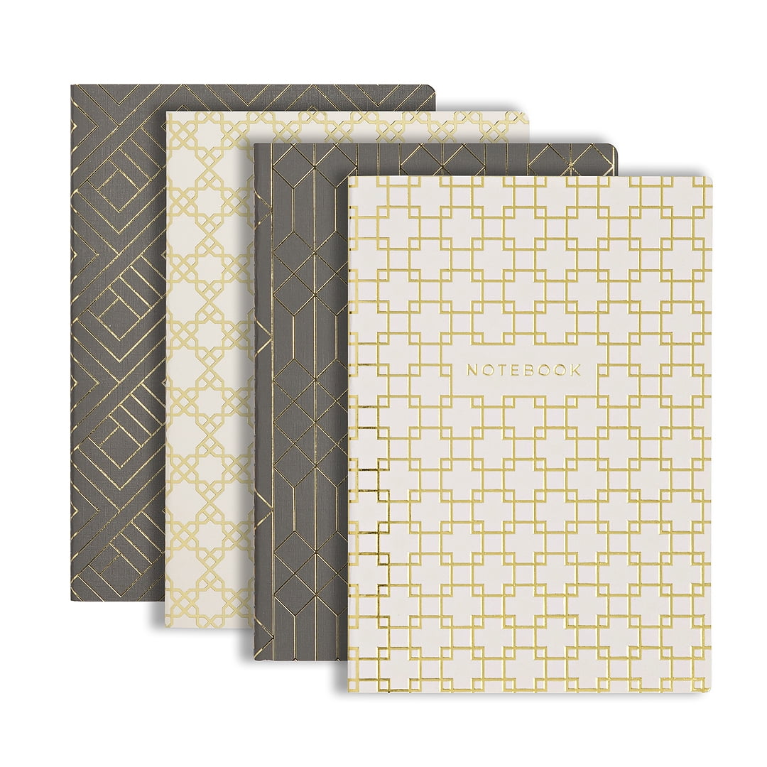 Set of 4 Decorative Notebooks - Dark Grey and Cream with Gold Foil ...