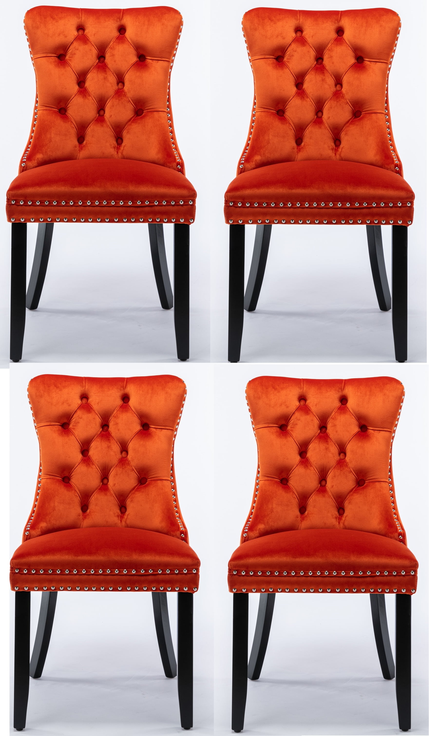 Set of 4 Modern Velvet Upholstered Dining Chairs with Nailhead Trim ...